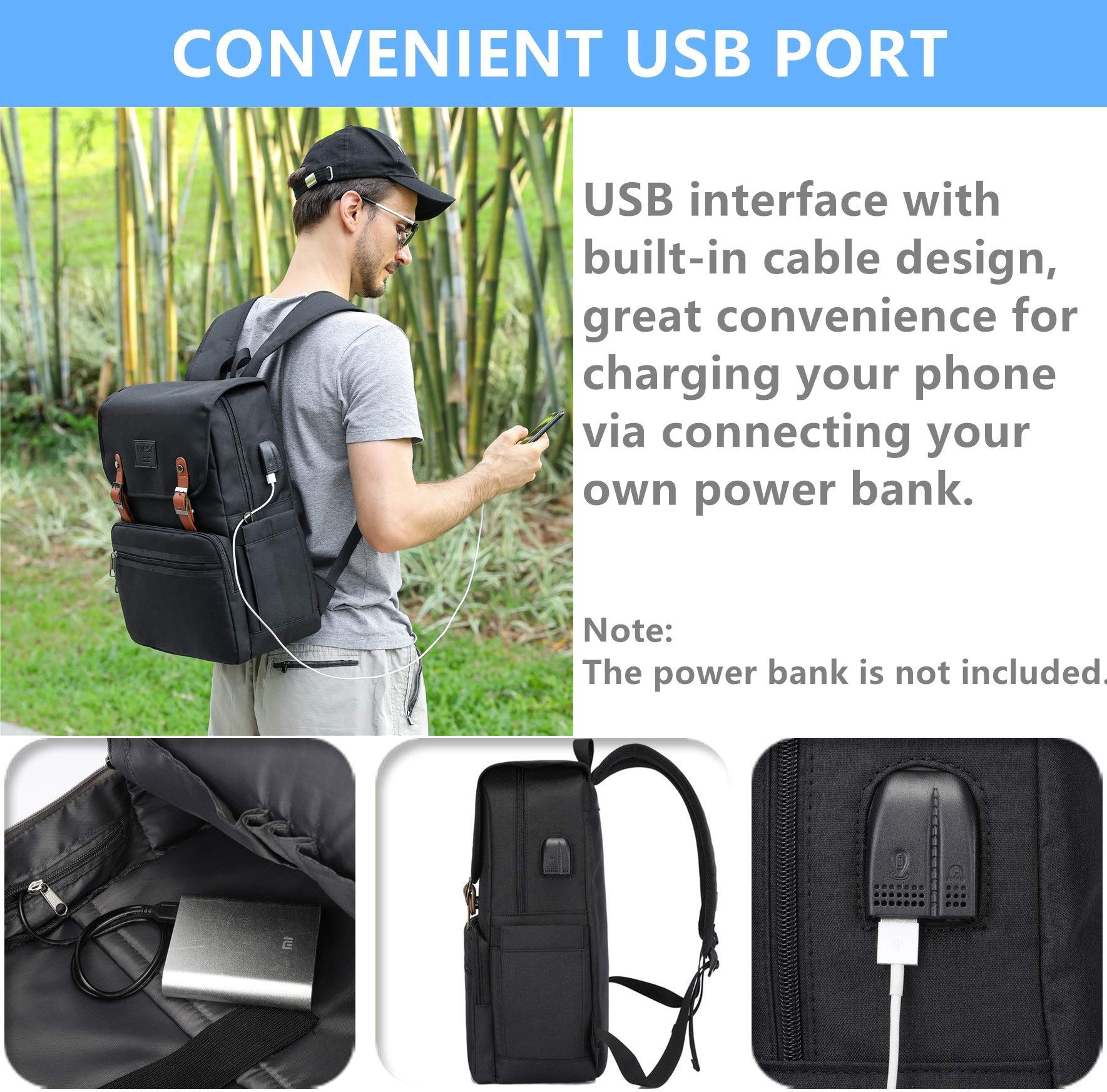 HFSX Backpack Bookbags Laptop Backpack for Women Men Vintage Backpack College Backpack Travel Bookbag Laptop Bookbags with USB Charging Port Gray Backpacks Fits 15.6 inch Notebook