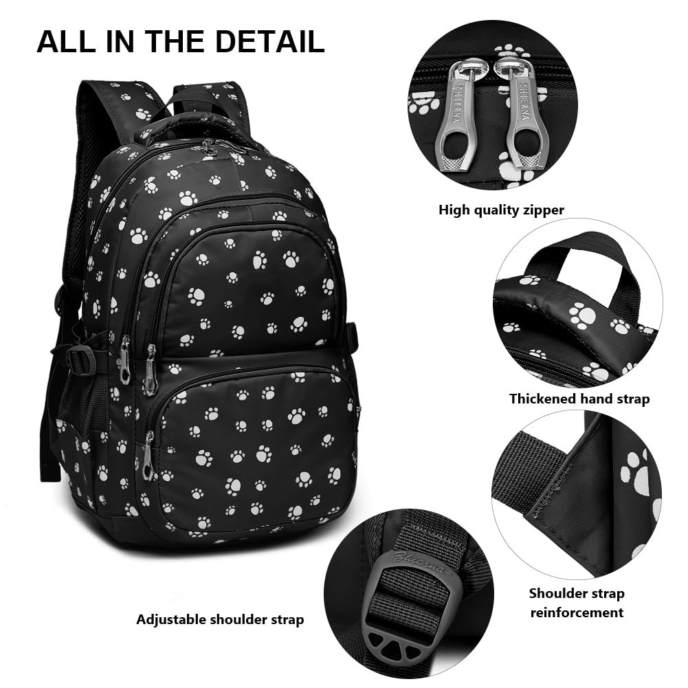 Goldwheat 3Pcs Dog Paw Prints Backpack and Lunch-Bag Set for Girls School Student Book Bag Middle School-Bag