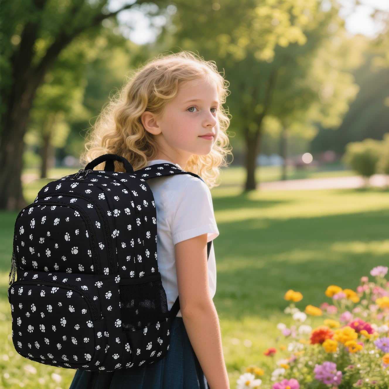 Goldwheat 3Pcs Dog Paw Prints Backpack and Lunch-Bag Set for Girls School Student Book Bag Middle School-Bag