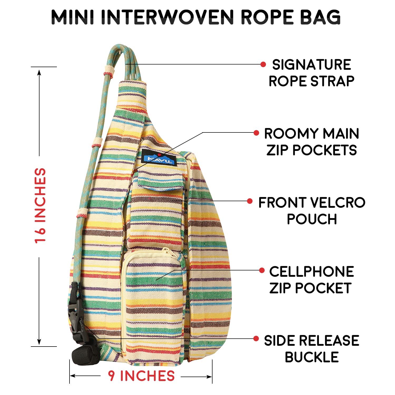 KAVU Mini Interwoven Rope Bag Sling Pack - Aloha Stripe