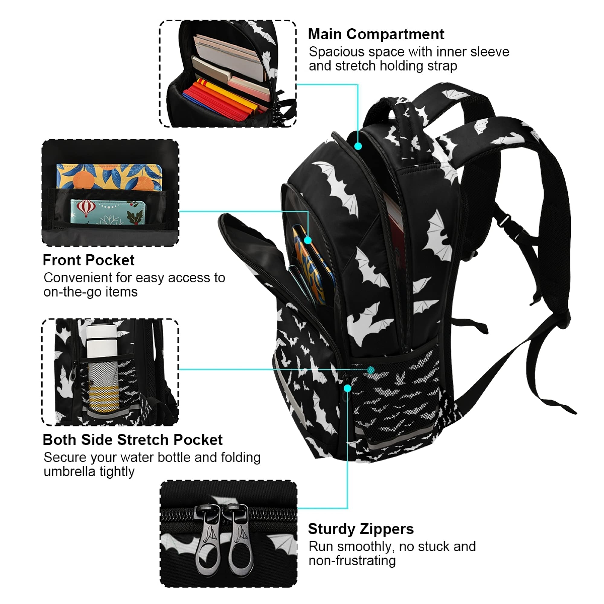 Glaphy Halloween Bats Backpacks Laptop School Book Bag Lightweight Daypack for Men Women Teens Kids