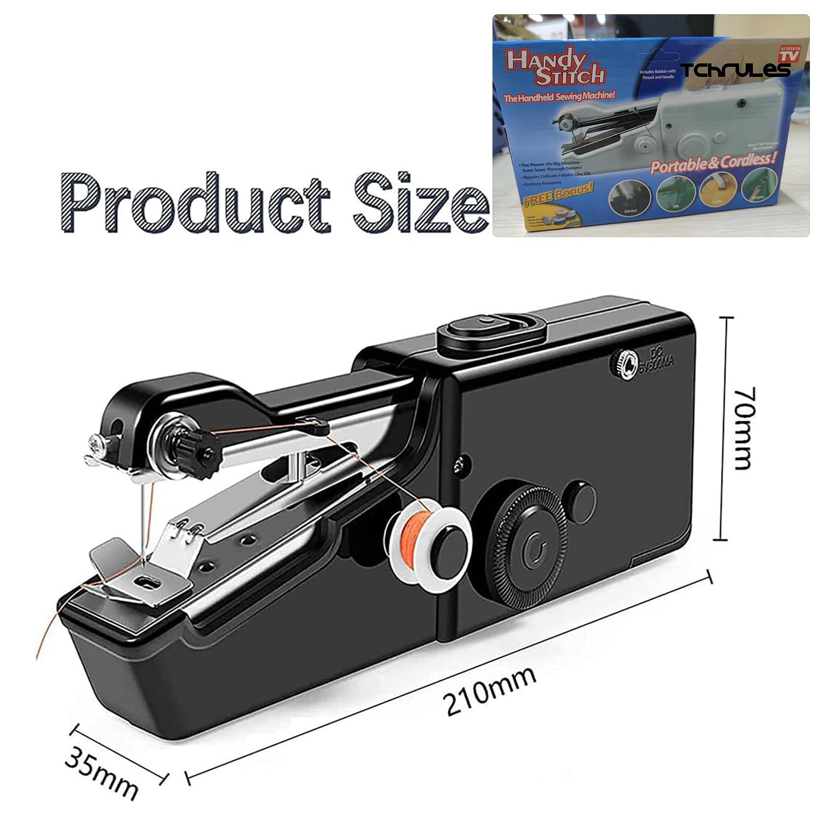 TCHRULES Handheld Sewing Machine, Hand Held Sewing Device Tool Mini Portable Cordless Sewing Machine, Essentials for Home Quick Repairing and Stitch Handicrafts(Black)