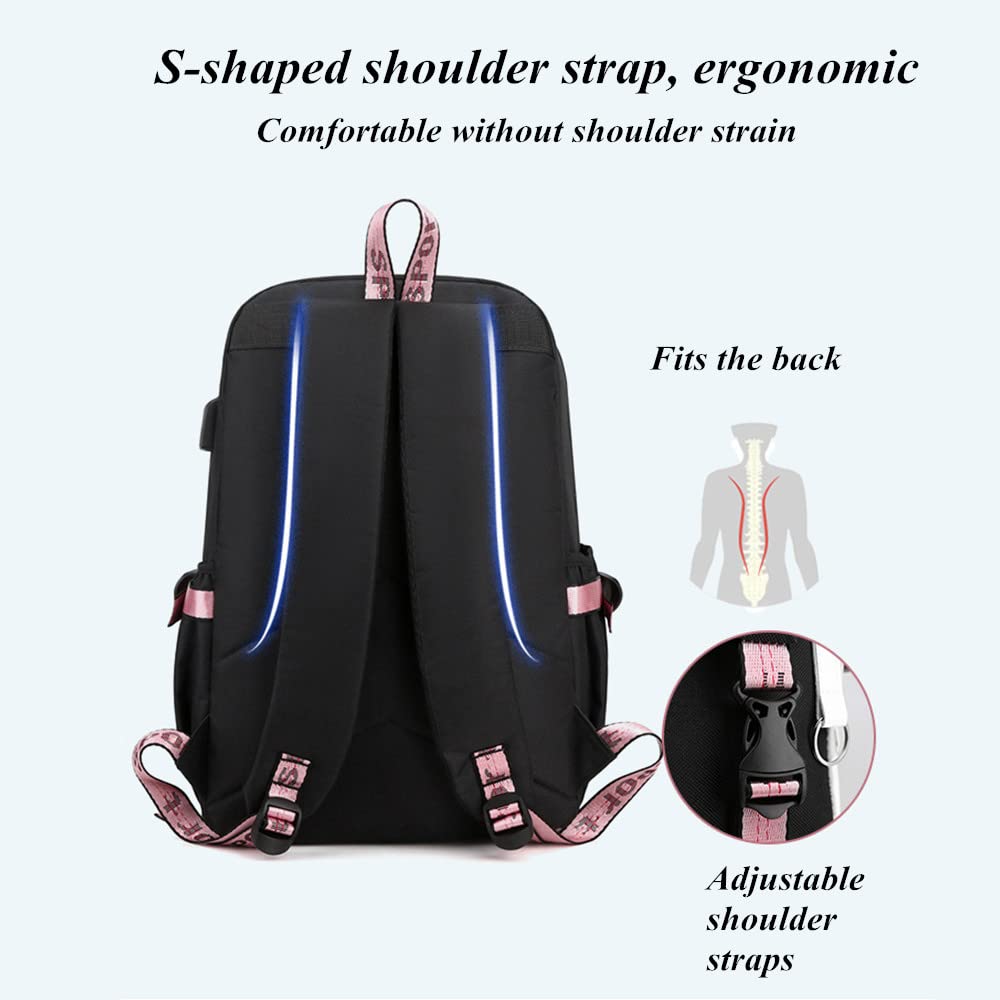 LANSHIYA Backpacks for Teen Girls with USB Charging Port Kids Outdoor Daypack Middle School Students Solid Color Bookbag