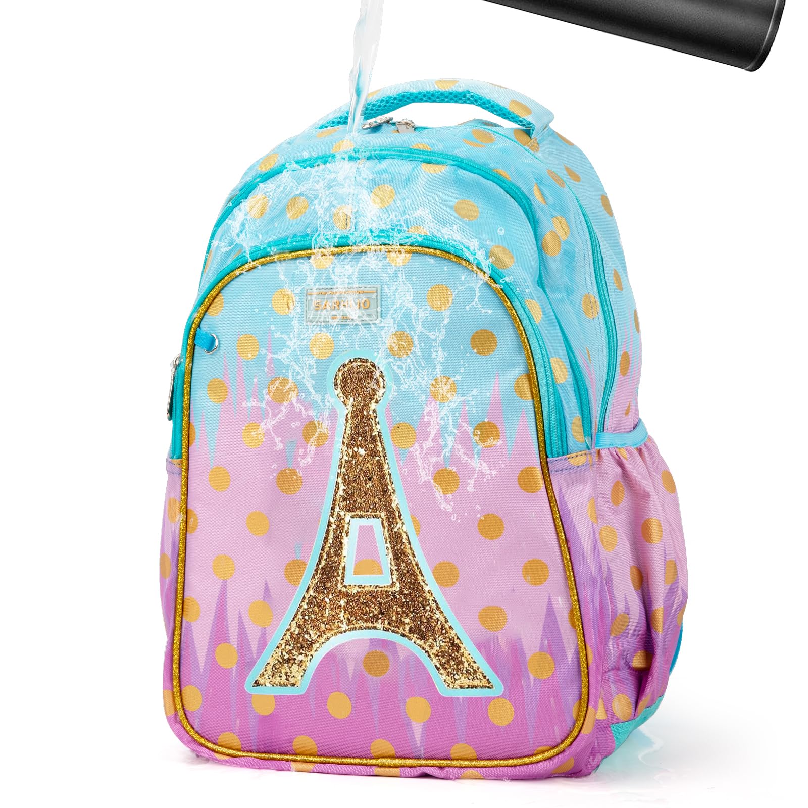SARHLIO Kids Backpack 16" for Girls with Pencil Case Ball Pendant Cute Bookbag Lightweight Durable Water Resistant School Backpack Set for Elementary School Outdoor Travel Sequin Tower(BPK36C)