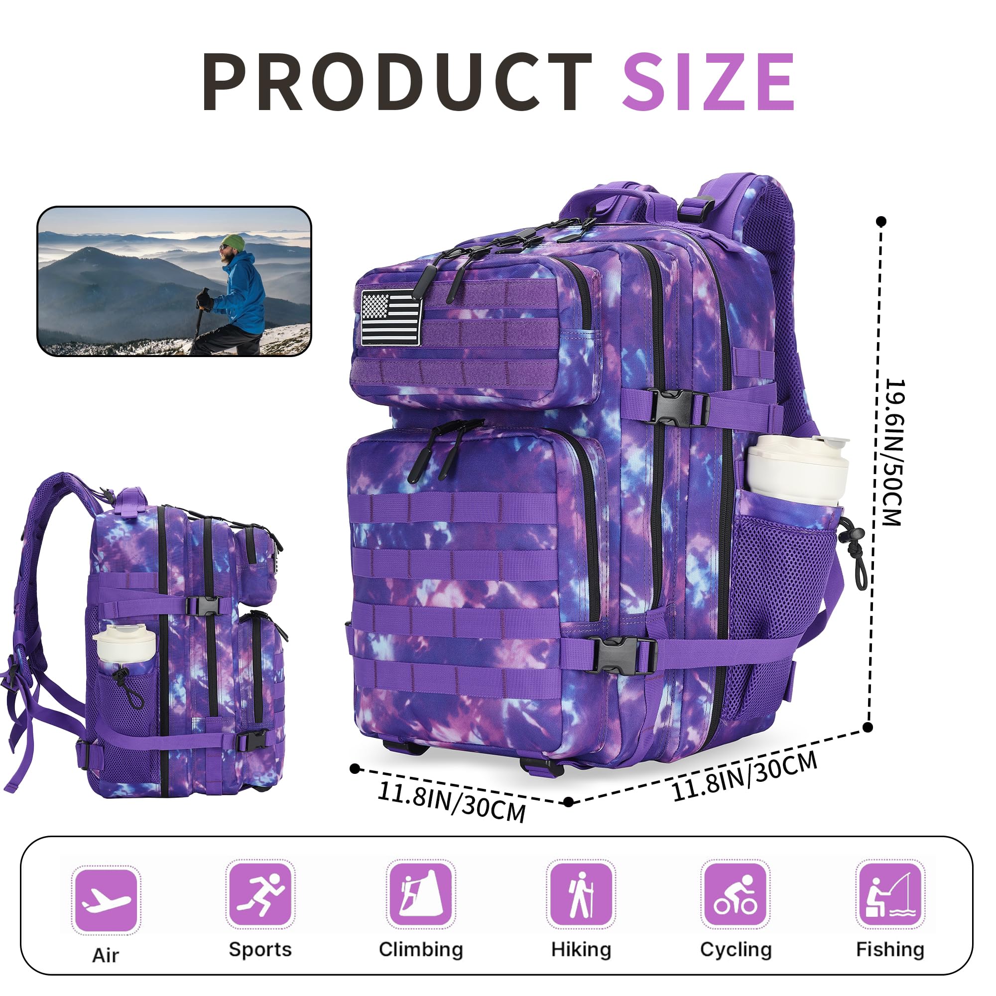 KXBUNQD Casual Daypack Lightweight School Bag for Men Women Travel Rucksack Large Outdoor Waterproof BackPack with Molle System