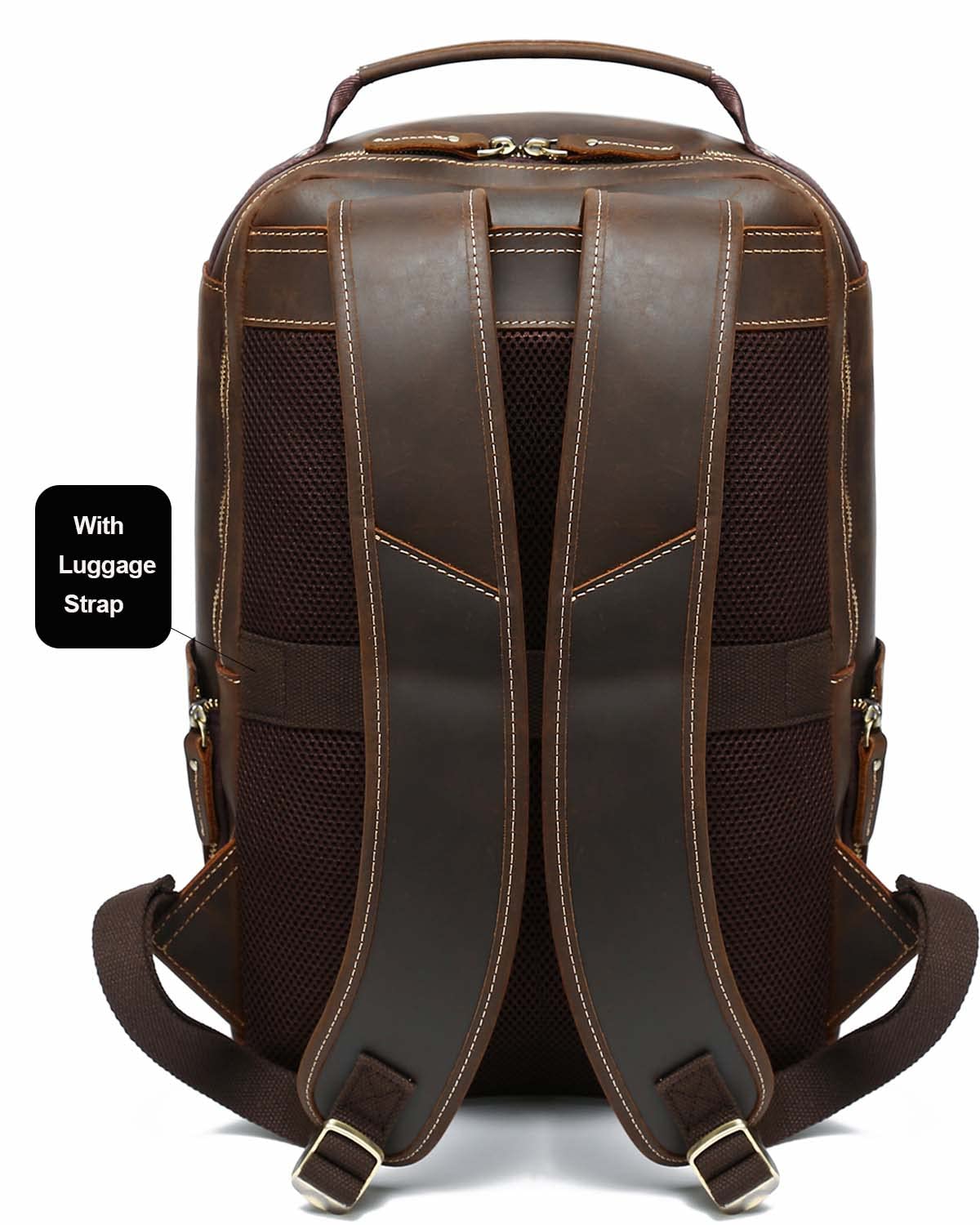 Taertii Full Grain Leather Backpack for Men, Fits 15.6" Laptop Multi Pockets Travel Bag Daypack Rucksack - Brown