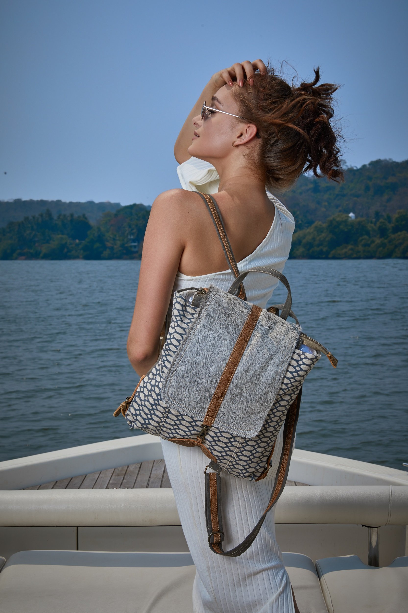 Myra Bag Honey Bee Cowhide & Upcycled Canvas Backpack S-1162