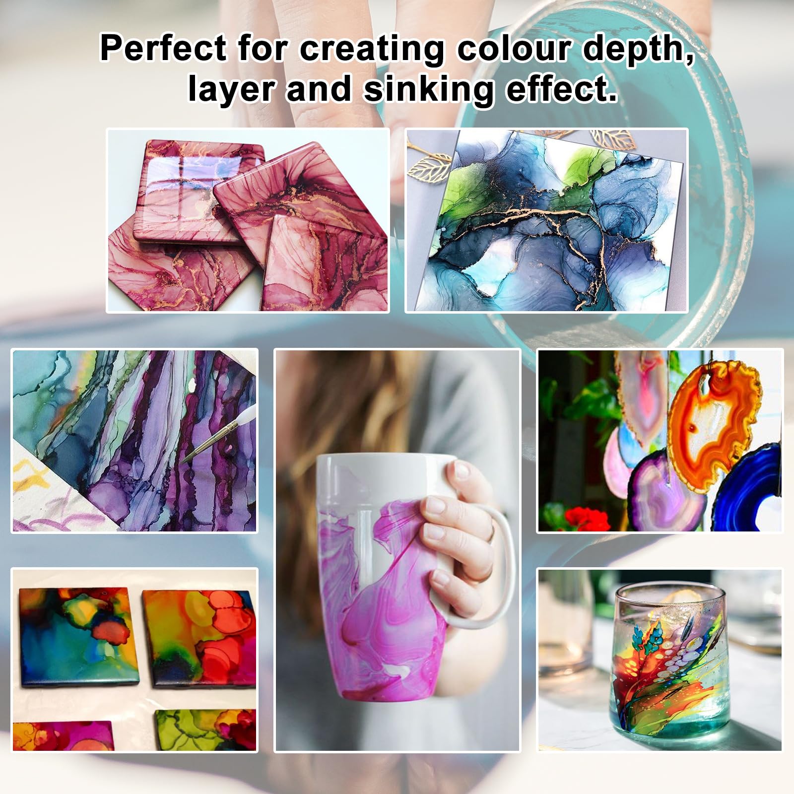 Alcohol Ink Set - 24 Vivid Colors, Concentrated Alcohol-Based Ink, Epoxy Resin Paint with Metallic Color Dye for Resin Coasters, Acrylic Painting, Tumbler Making,10ml Each