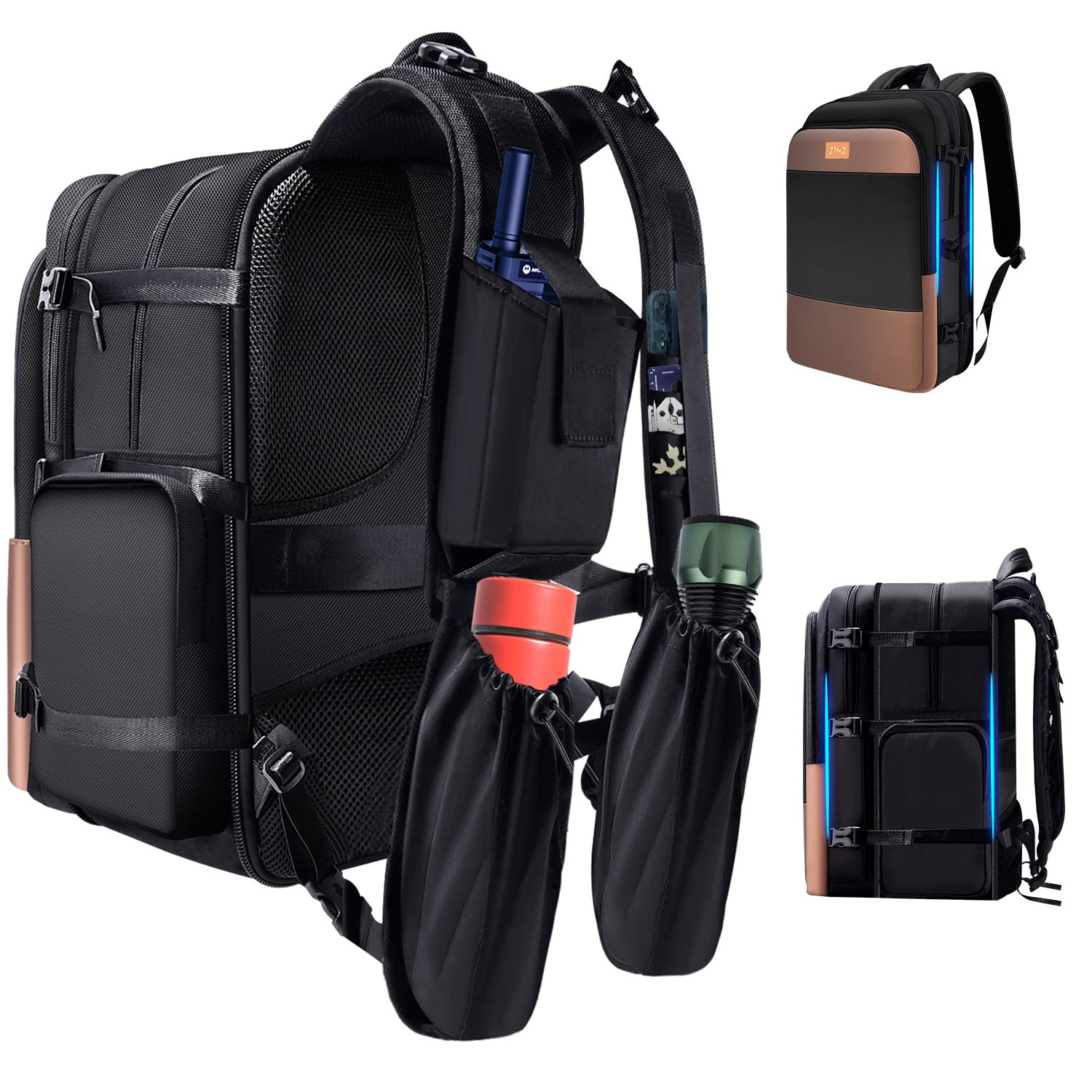 ZINZ Slim Expandable Travel Laptop Backpack 15.6 Inch with Patented Shoulder Pockets and USB, Versatile Anti-Theft Business Backpack Daypack with Ultra Capacity for Work/School/Hiking/Camping,Black
