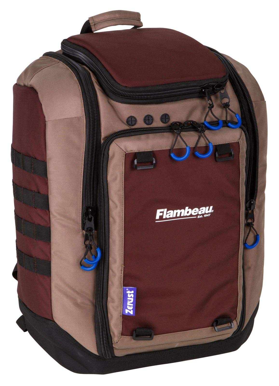 Flambeau Outdoors P50BP Portage Pack, Portable Fishing and Tackle Organizer Backpack with Tuff Tainer Storage Boxes Inside - Dark Brown/Tan