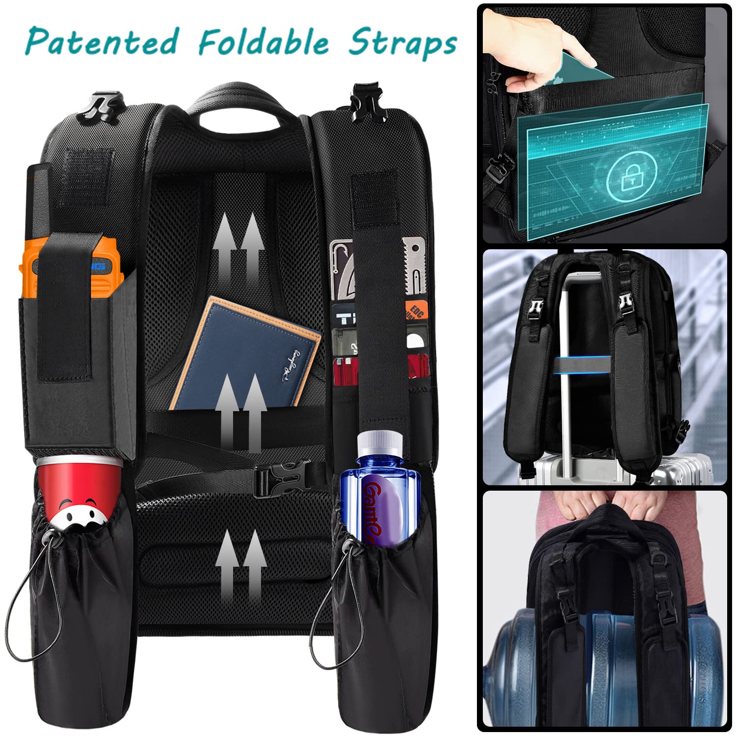 ZINZ Slim Expandable Travel Laptop Backpack 15.6 Inch with Patented Shoulder Pockets and USB, Versatile Anti-Theft Business Backpack Daypack with Ultra Capacity for Work/School/Hiking/Camping,Black
