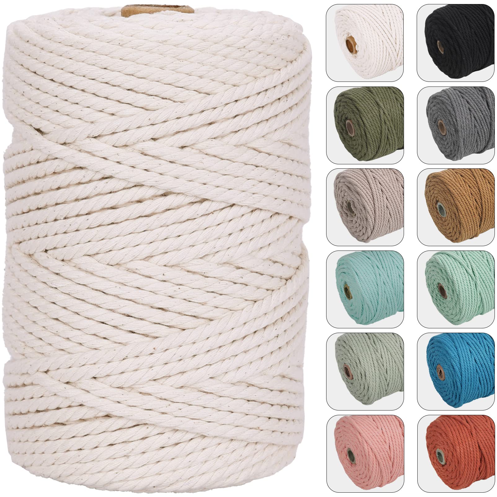 NOANTA Natural Color Macrame Cord 4mm x 109yards, Colored Cotton Cord, Macrame Rope Macrame Yarn, Colorful Cotton Craft Cord for Macrame Plant Hangers, Macrame Wall Hanging, DIY Crafts