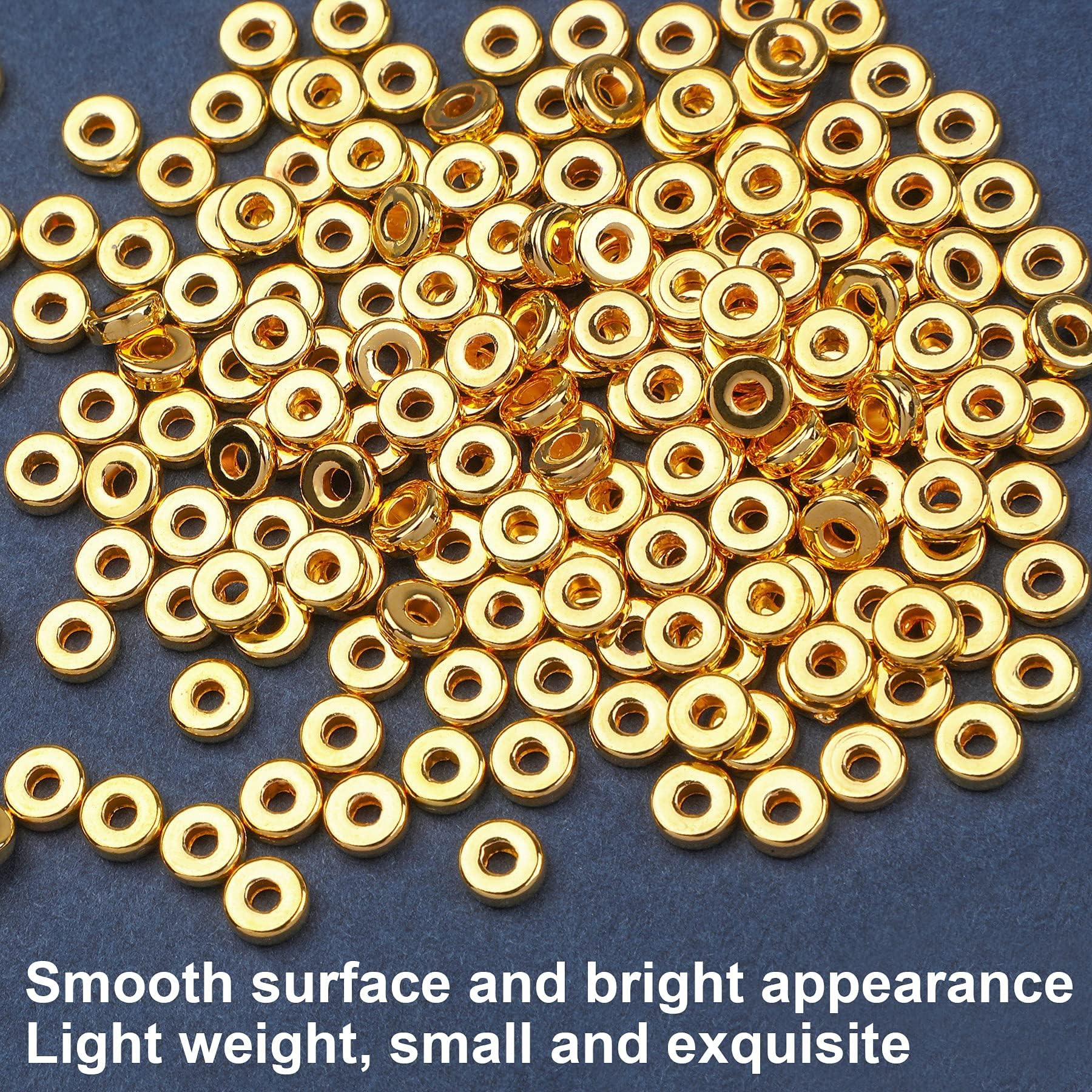 1500pcs 6mm Gold Flat Round Spacer Beads Disc Loose Jewelry Making Beads for DIY Bracelet Necklace Earring Craft Supplies