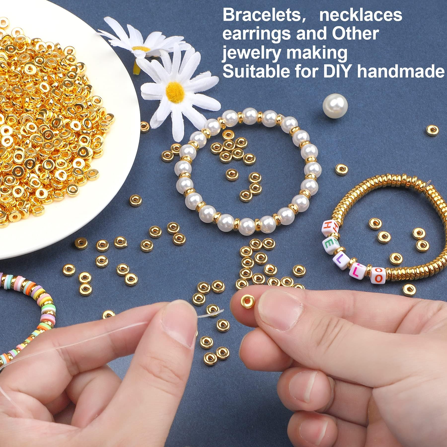 1500pcs 6mm Gold Flat Round Spacer Beads Disc Loose Jewelry Making Beads for DIY Bracelet Necklace Earring Craft Supplies