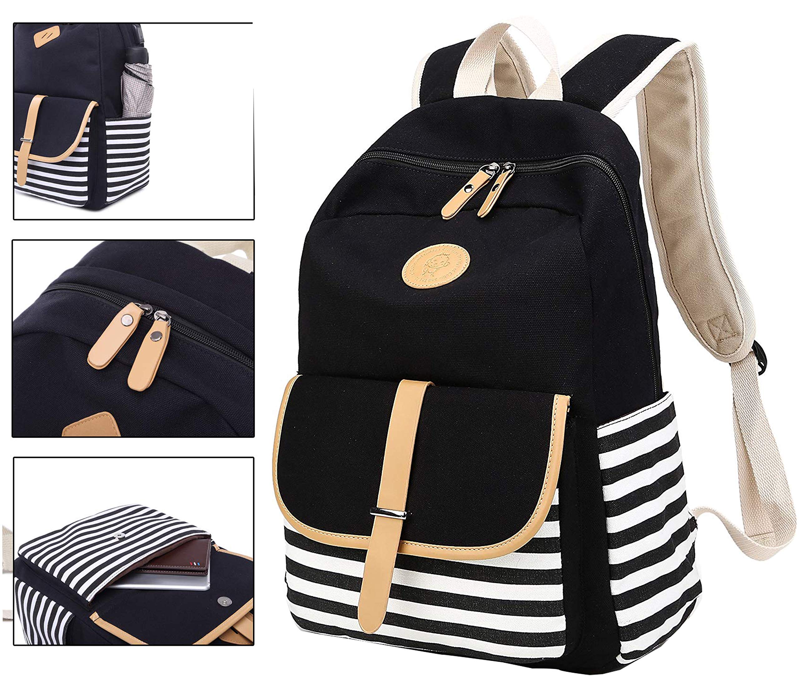 Geek-M Backpack set Canvas School Bag Teens Boys/Girls Book Bag Middle School Backpack