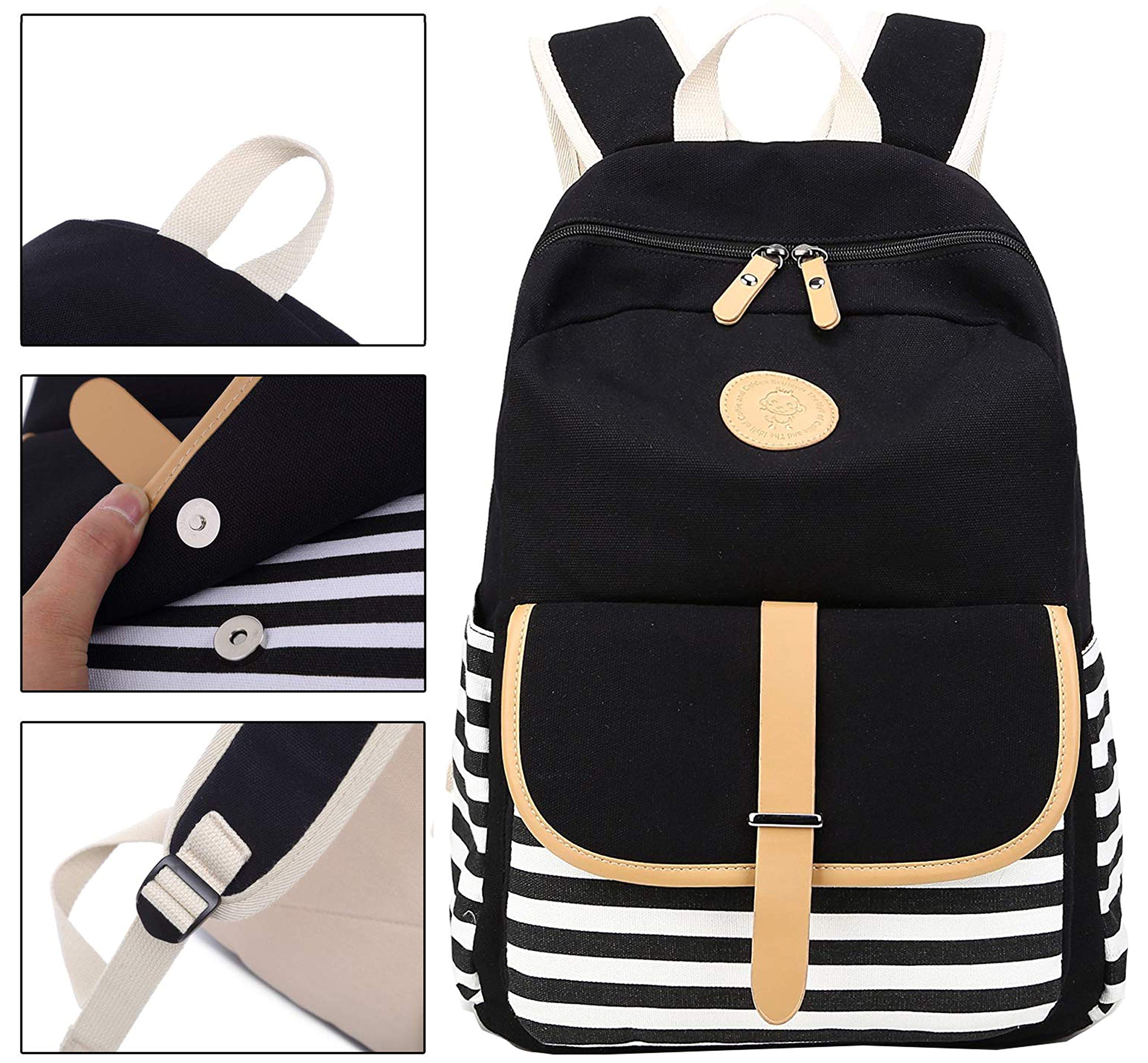 Geek-M Backpack set Canvas School Bag Teens Boys/Girls Book Bag Middle School Backpack