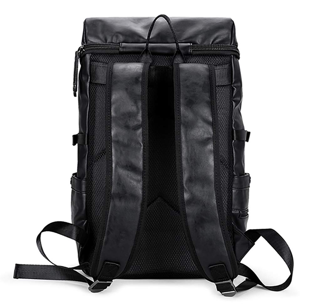 HuaChen Travel PU Leather Backpack for Men Women,Laptop Backpack for School College Bookbag Computer (YZ24_Black)