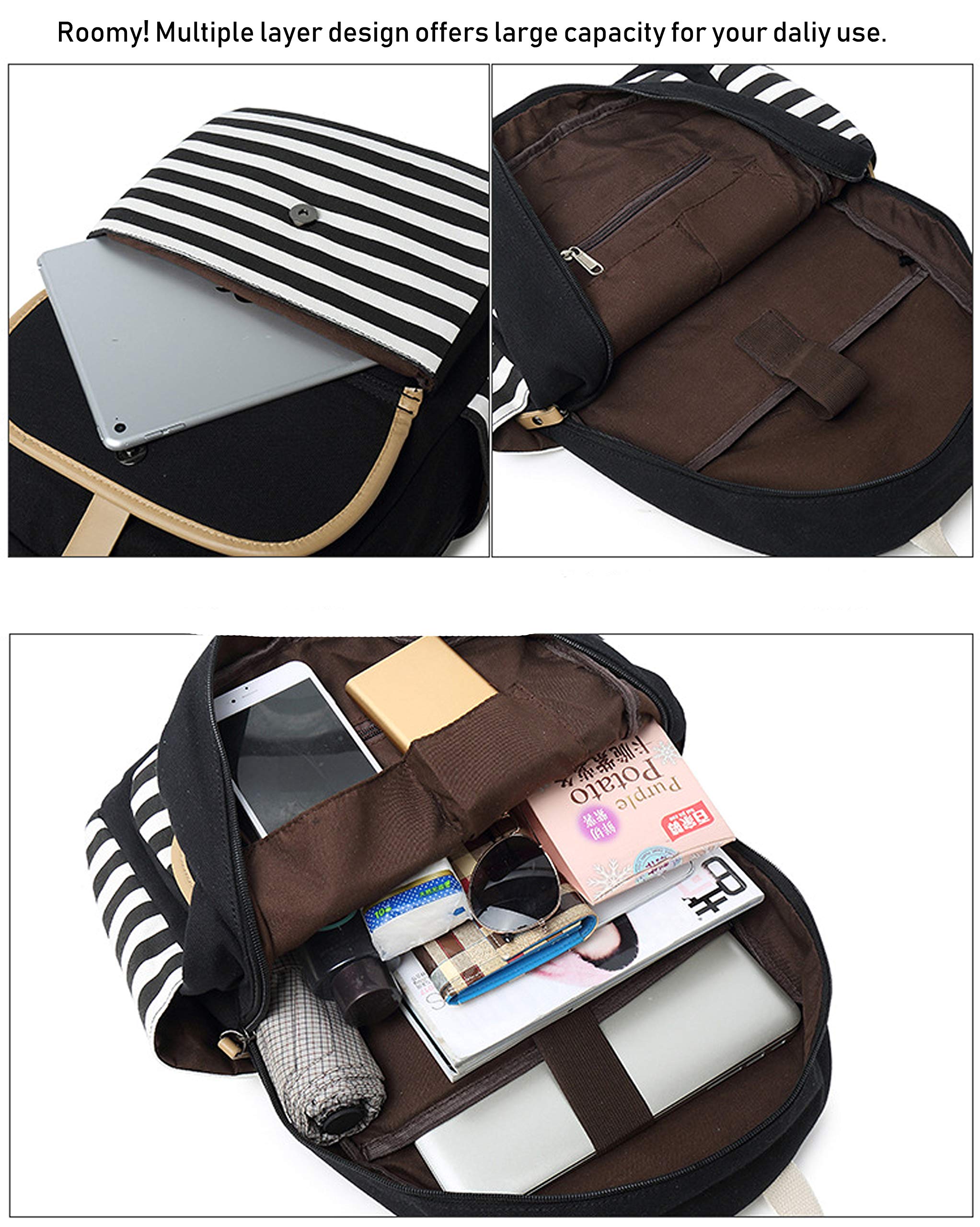 Geek-M Backpack set Canvas School Bag Teens Boys/Girls Book Bag Middle School Backpack