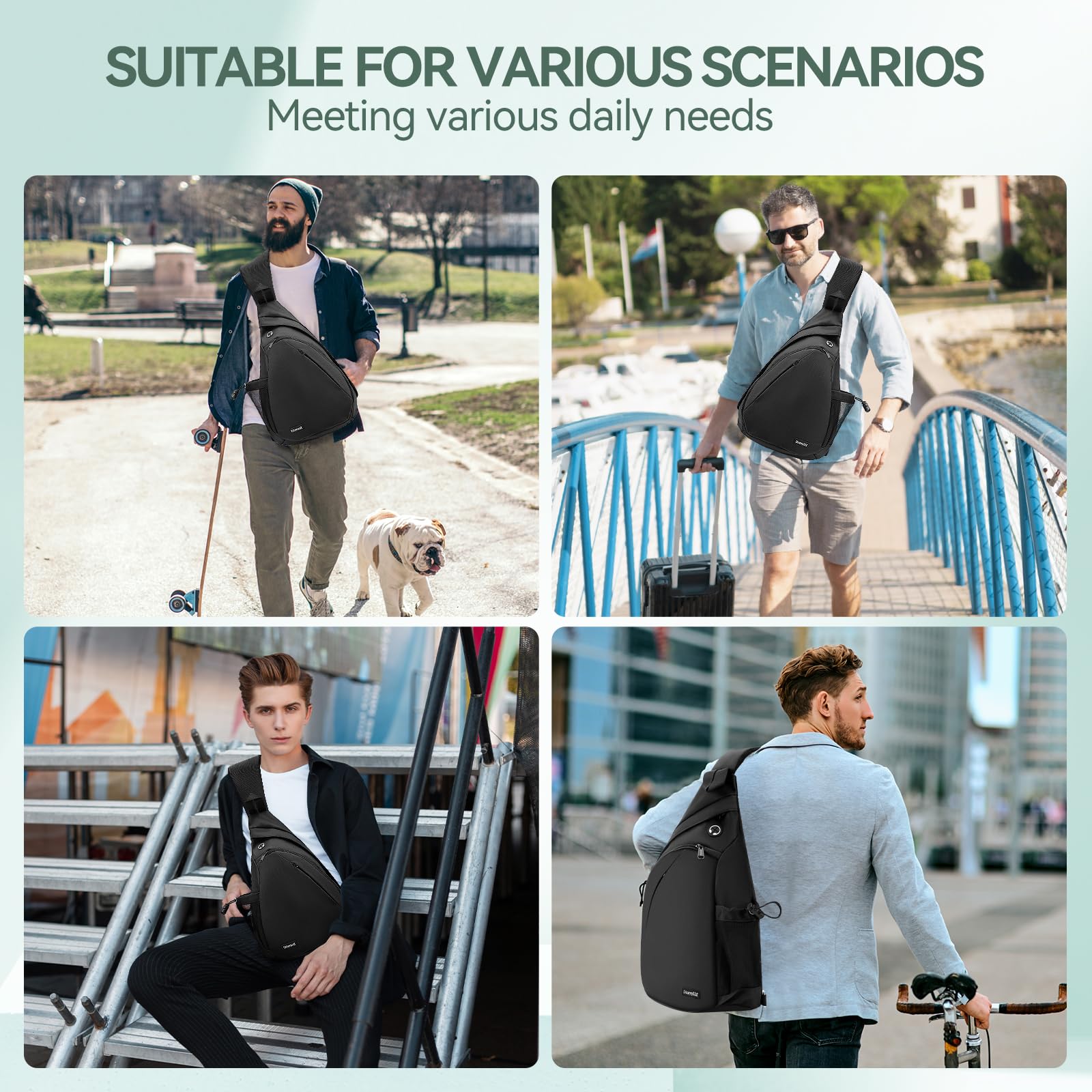 Storvyllf Single Strap Backpack for Men,Travel Mens Sling Bag Black Waterproof Crossbody Bag Women Boy Chest Shoulder Hiking Daypacks