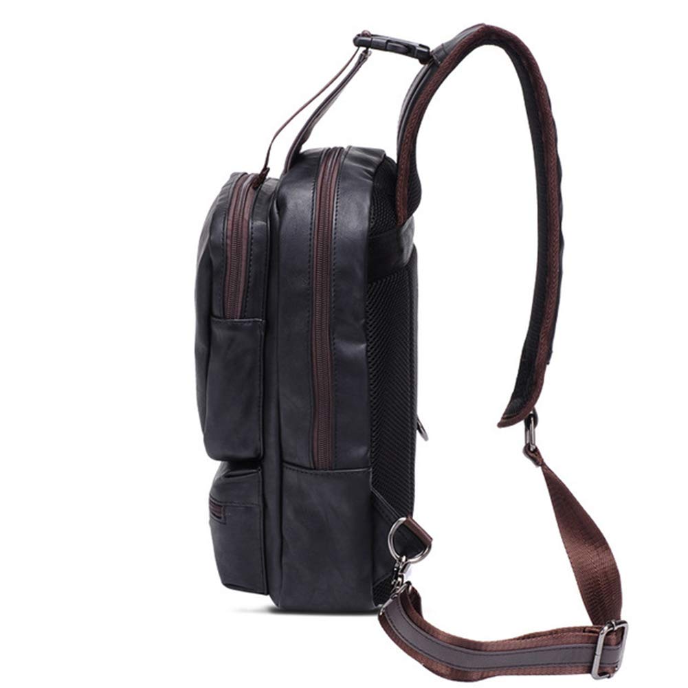 QICHUANG Men Vintage Sling Bag PU Leather Crossbody Unbalance Shoulder Bag with USB Charging Port Gift for Men