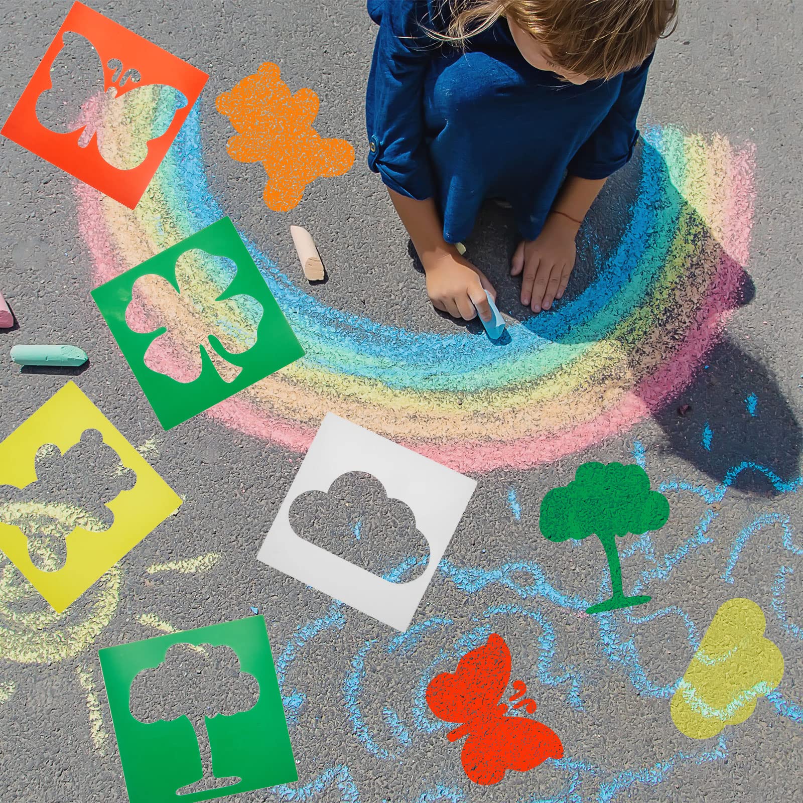 24 Pieces Stencils for Kids 8 Inches Drawing Stencils Chalk Stencils Large Washable Geometric and Garden Themed Primary Shape Template for Kids Toddlers Preschooler (Primary Style)
