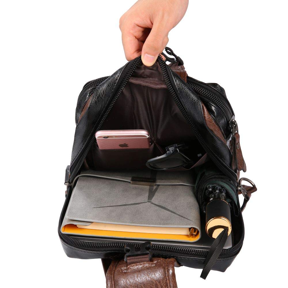 QICHUANG Men Vintage Sling Bag PU Leather Crossbody Unbalance Shoulder Bag with USB Charging Port Gift for Men