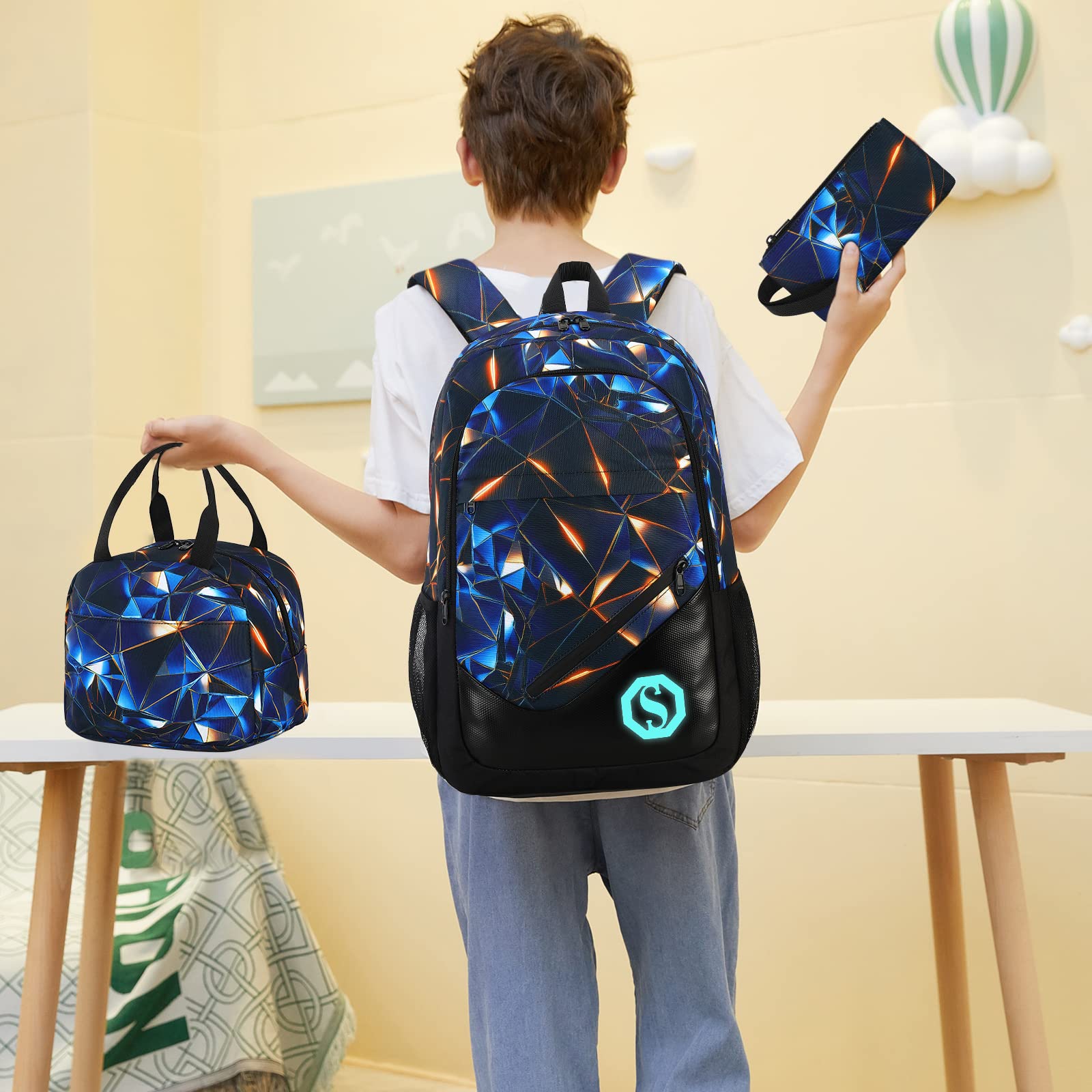 School Backpacks for Boys Girls Bookbag Teens Backpack Set with Shoulder Bag and Pencil Case (Red 1)