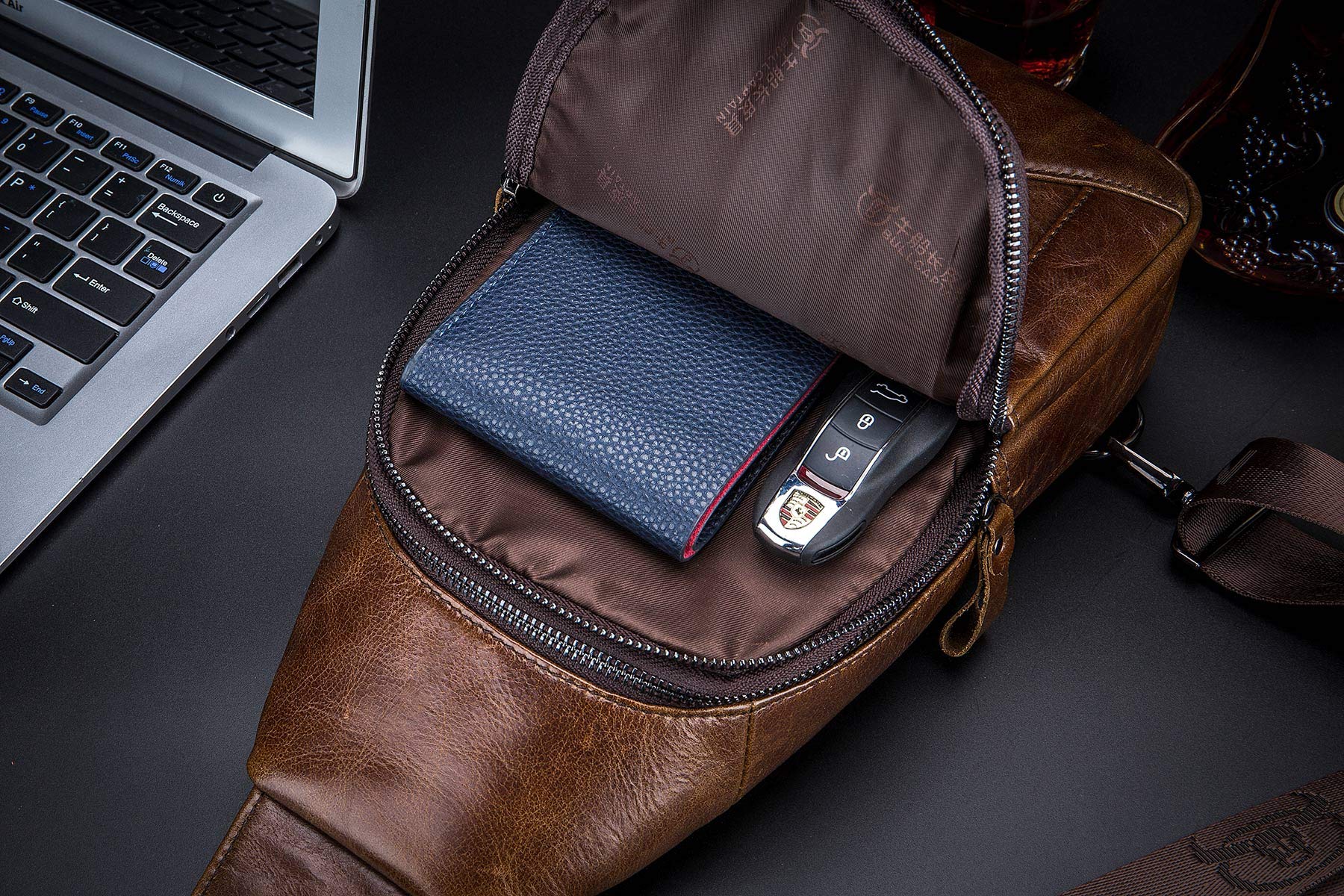 Leather Sling Bag for Men,Casual Crossbody Shoulder Backpack Travel Chest Bag