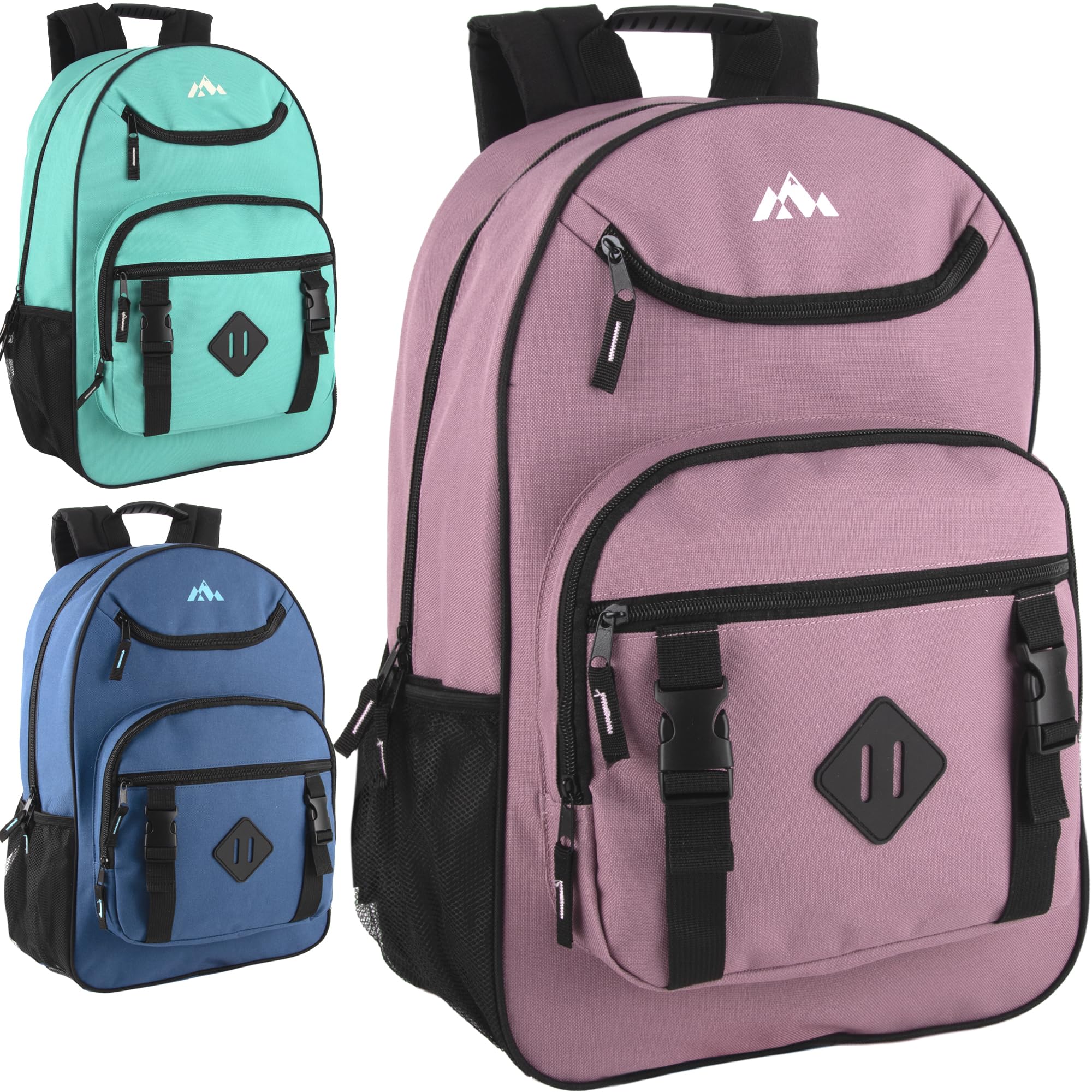 Trail maker Bulk Backpacks for Kids, Adults 24 Pack Wholesale Multipocket Backpacks for School in Bulk with Padded Straps (Boys Color Pack)