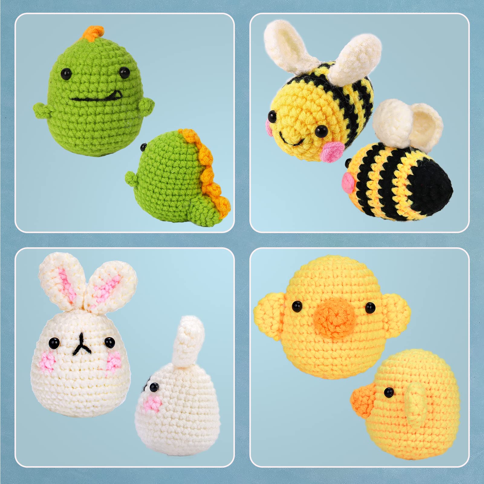 PP OPOUNT Beginner Crochet Kit, Crochet Starter Kit for Adults and Kids, Complete Crochet Set to Make 4 PCS Animals, Learn to Crochet with Step-by-Step Instruction and Video Tutorials