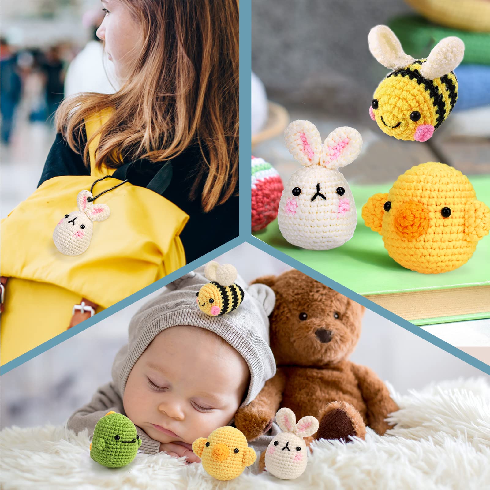 PP OPOUNT Beginner Crochet Kit, Crochet Starter Kit for Adults and Kids, Complete Crochet Set to Make 4 PCS Animals, Learn to Crochet with Step-by-Step Instruction and Video Tutorials