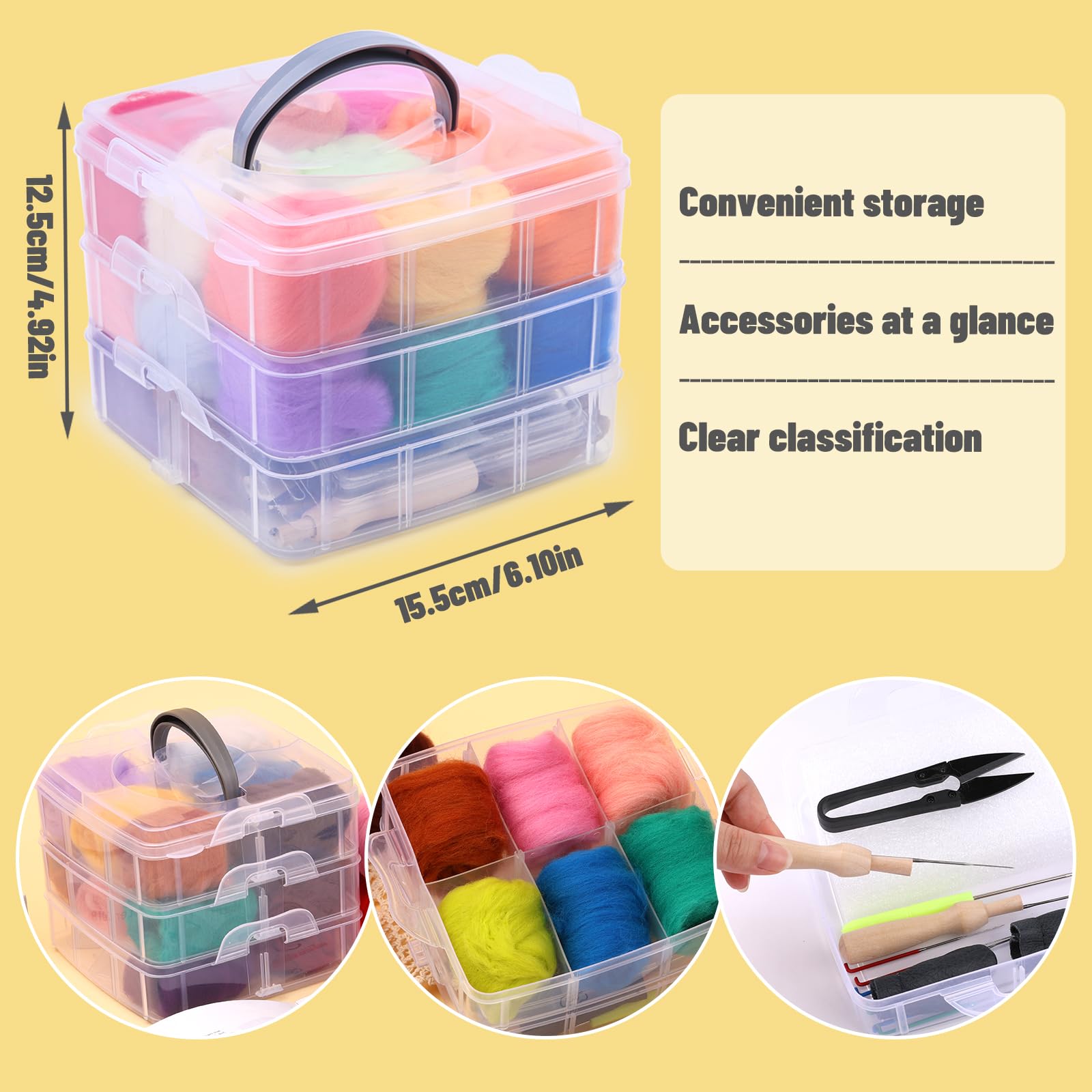 JUPEAN Needle Felting Kit, Wool Roving (5g/Color), Complete Needle Felting Starter Kit with Basic Felt Tools and Supplies Wool Fibre Spinning Craft Wet Felting Material for Beginners