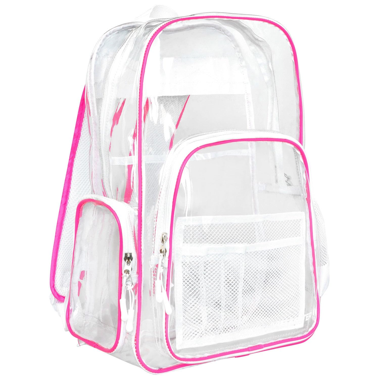 Meister All-Access Clear Backpack - Meets School & Event Security Bag Requirements - Pink / White