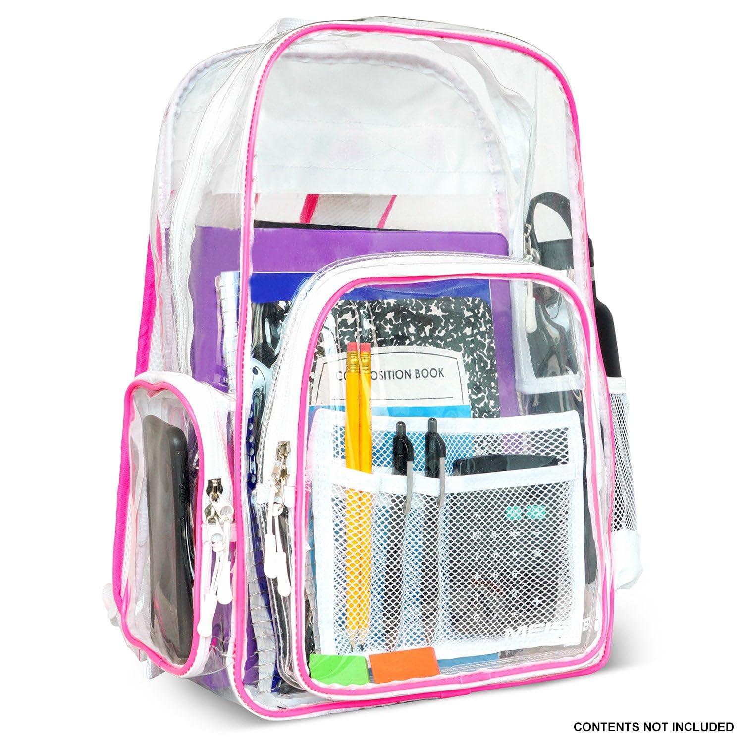 Meister All-Access Clear Backpack - Meets School & Event Security Bag Requirements - Pink / White