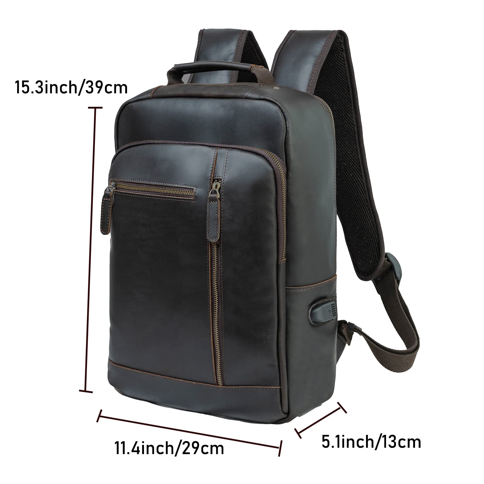 Fshsup leather backpack men,Laptop Bag College Bag,Business Laptop Backpack for Men15.6inch Daypack Backpacks Brown