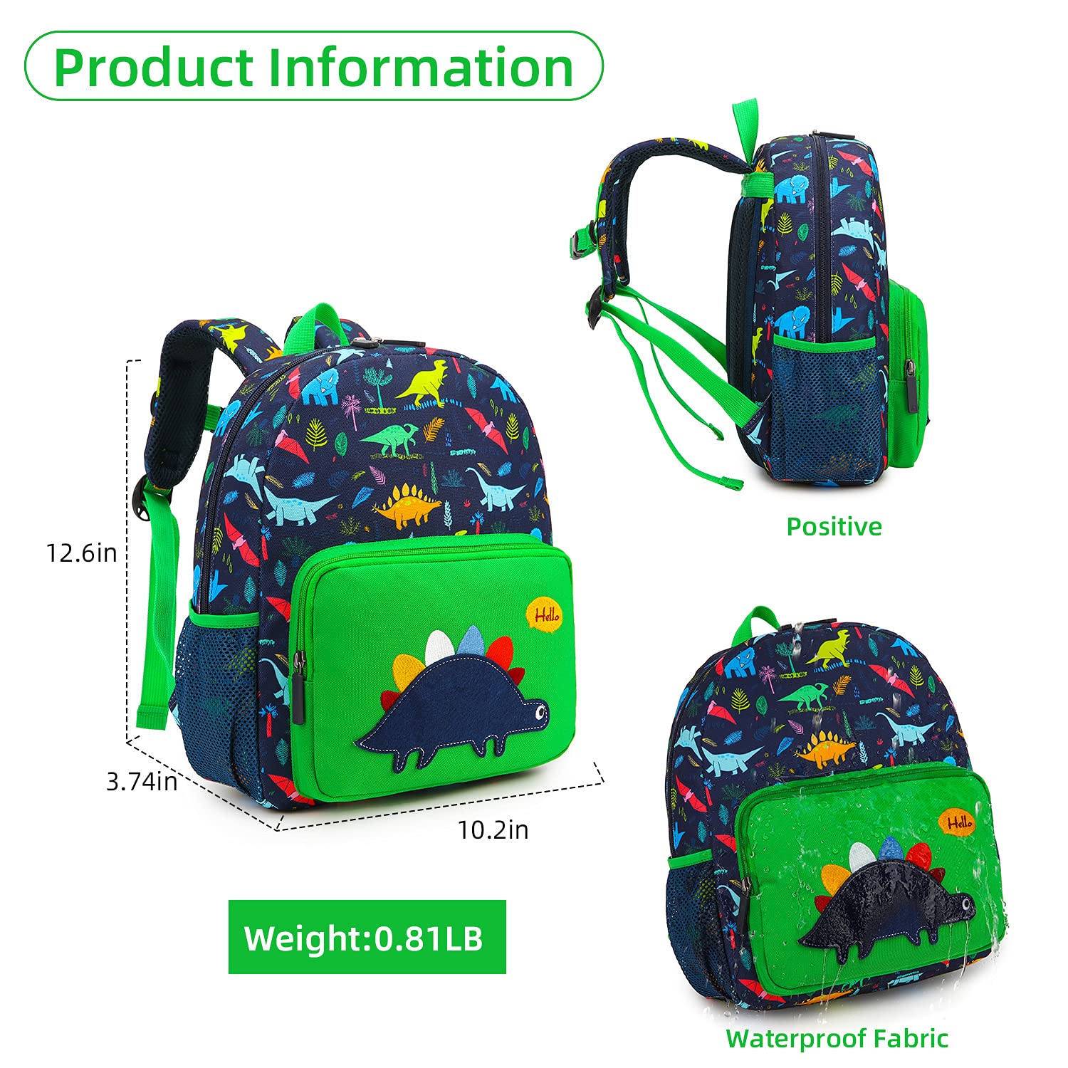 willikiva Kids Preschool Dinosaur Toddler Backpack for Boys and Girls School Bag(Green Dinosaur)