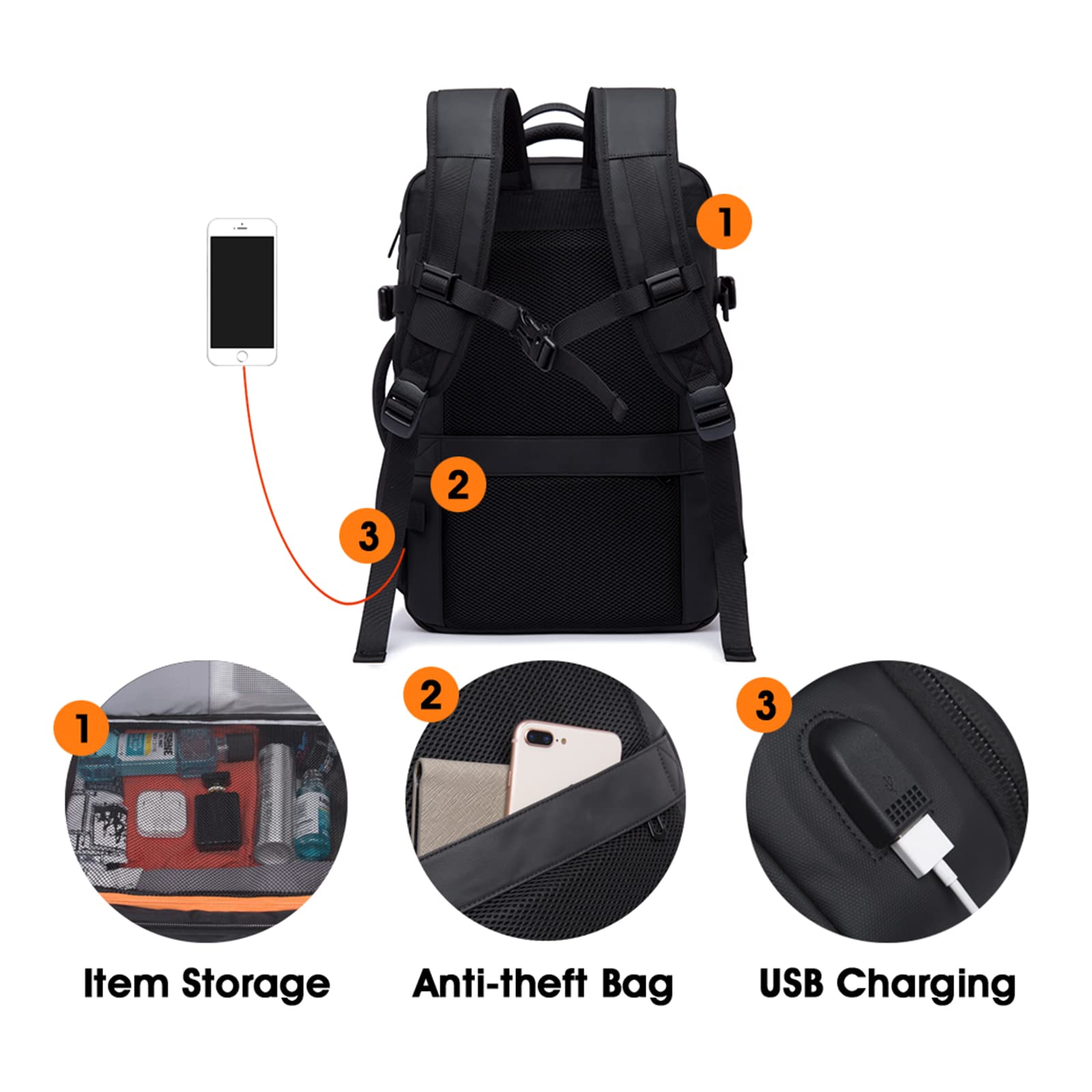 Petfu Travel Backpack 40L Carry on Backpack Flight Approved, Expandable Luggage Bags 17 Inch Laptop Backpack Anti-Theft Computer Backpack Weekender Bag Overnight Large Daypack