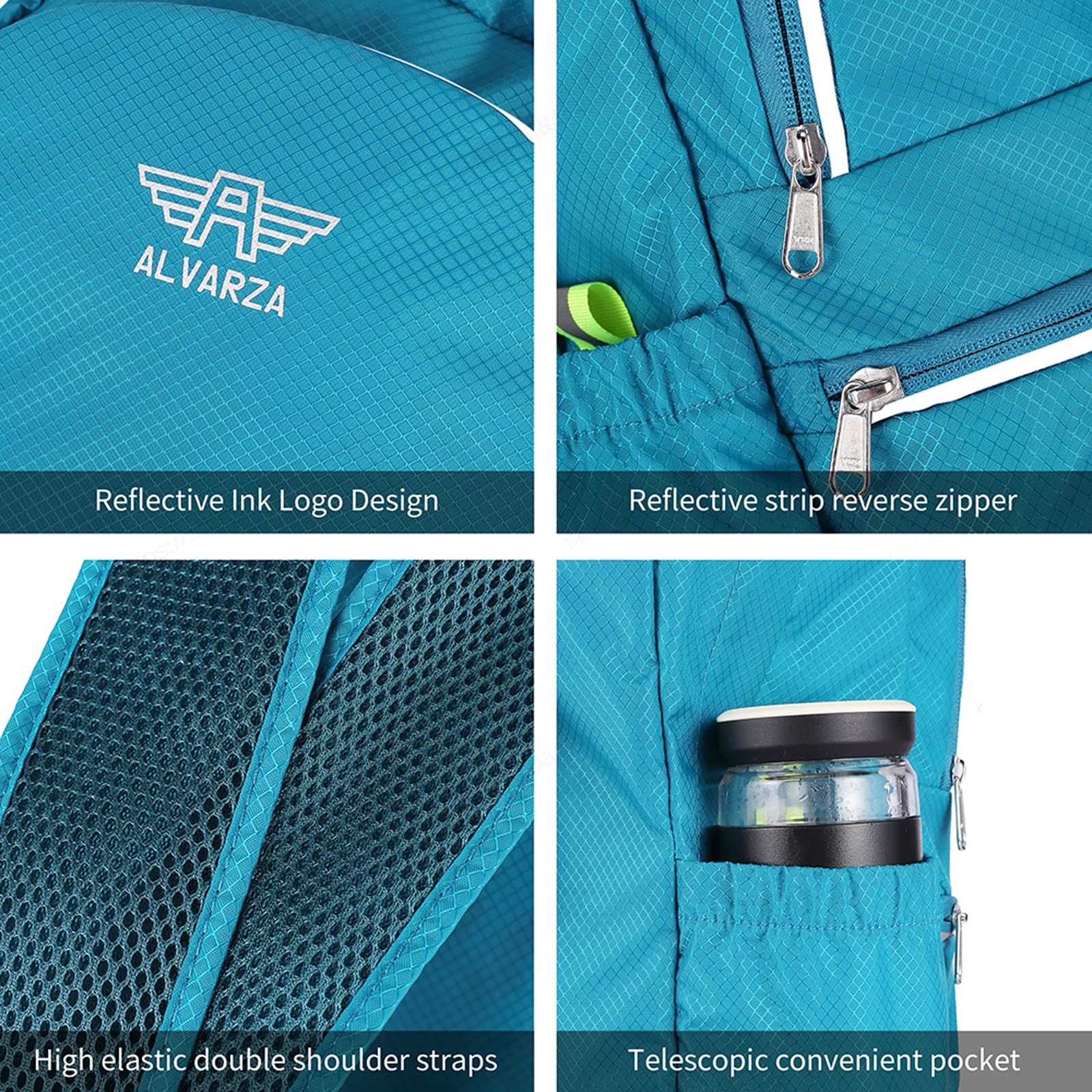 ALVARZA Hiking Backpack, 36L Water-resistant Lightweight Packable Daypack, Multi Function Folding Sling Bag for Travel Camping Outdoor Cycling, Bule