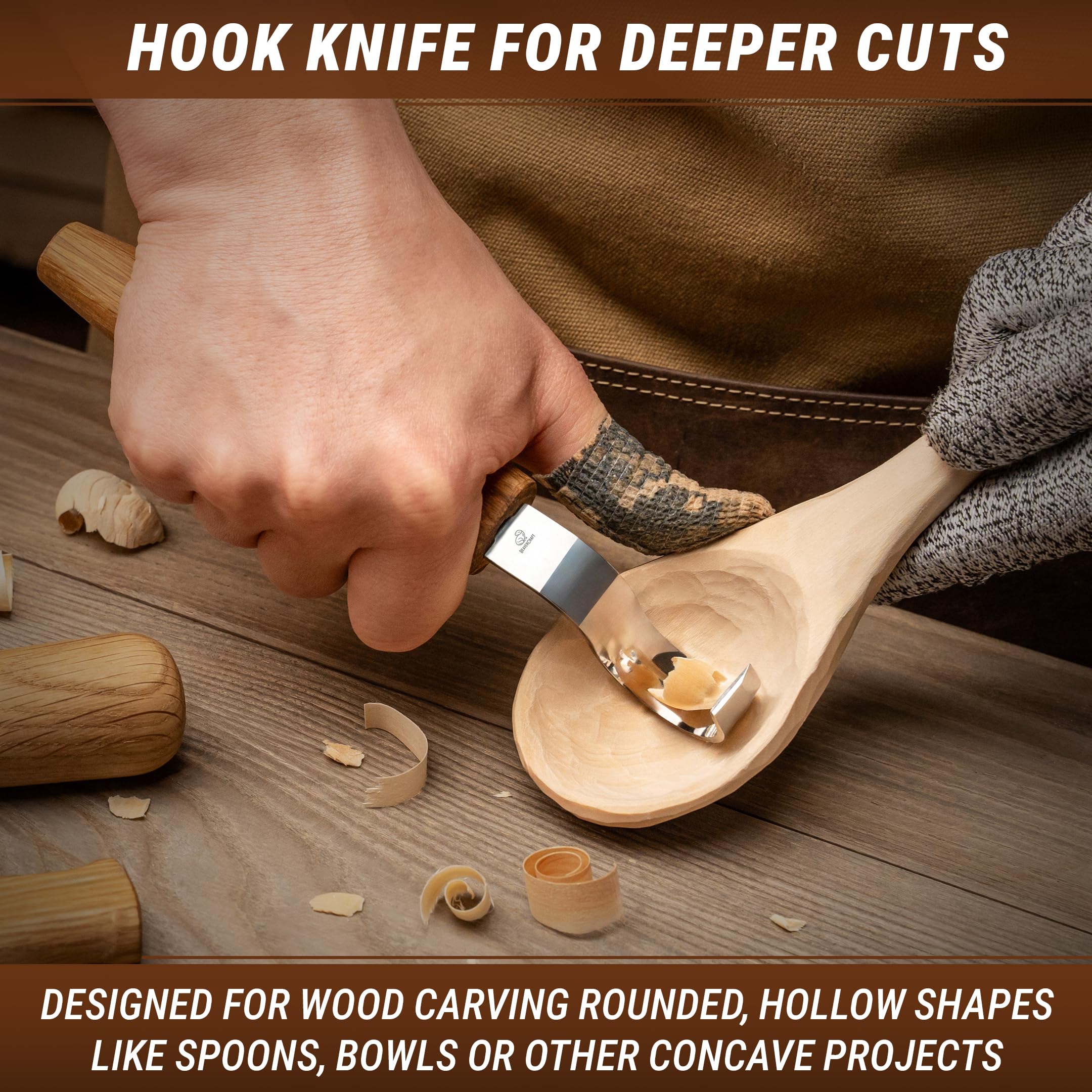 BeaverCraft S14 Wood Carving Tools Kit Wood Carving Set Wood Carving Hook Knife Set Spoon Carving Tools Spoon Knife Set Bowl Kuksa Scoop Cup Carving Tools Wood Gouges Spoon Carving Kit