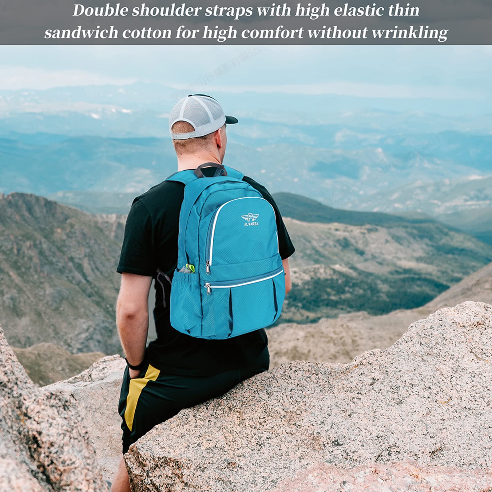 ALVARZA Hiking Backpack, 36L Water-resistant Lightweight Packable Daypack, Multi Function Folding Sling Bag for Travel Camping Outdoor Cycling, Bule