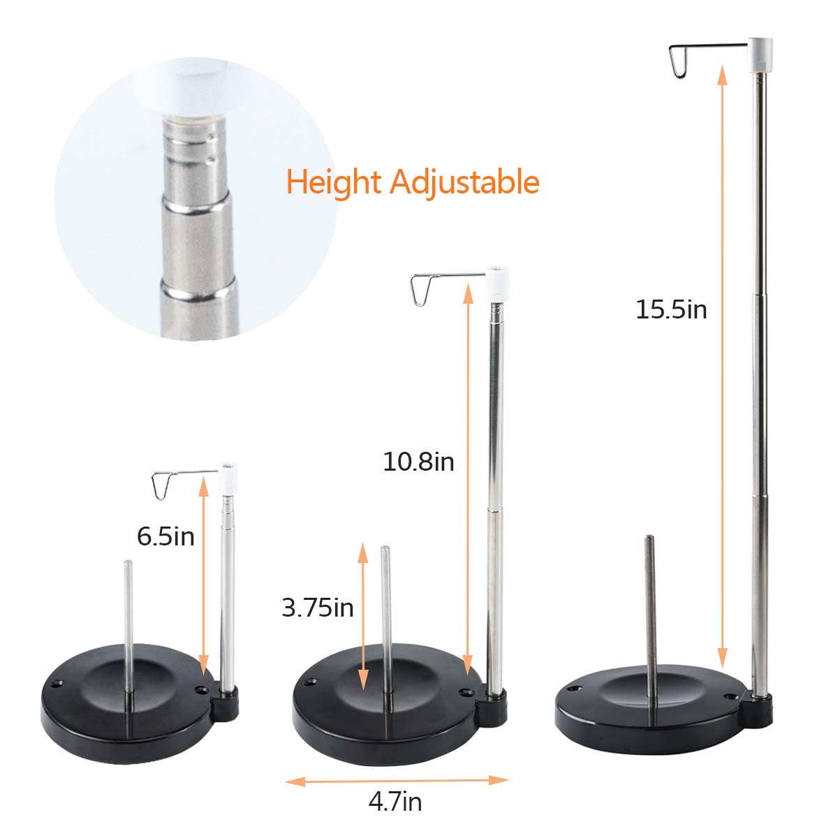 Sew Tech Adjustable Cone Thread Stand Spool Holder for Sewing Machine Embroidery Quilting Serger Machines, Single Thread Stand for Smoother Feed, Large Spool Holder with Steady Heavy Plastic Base