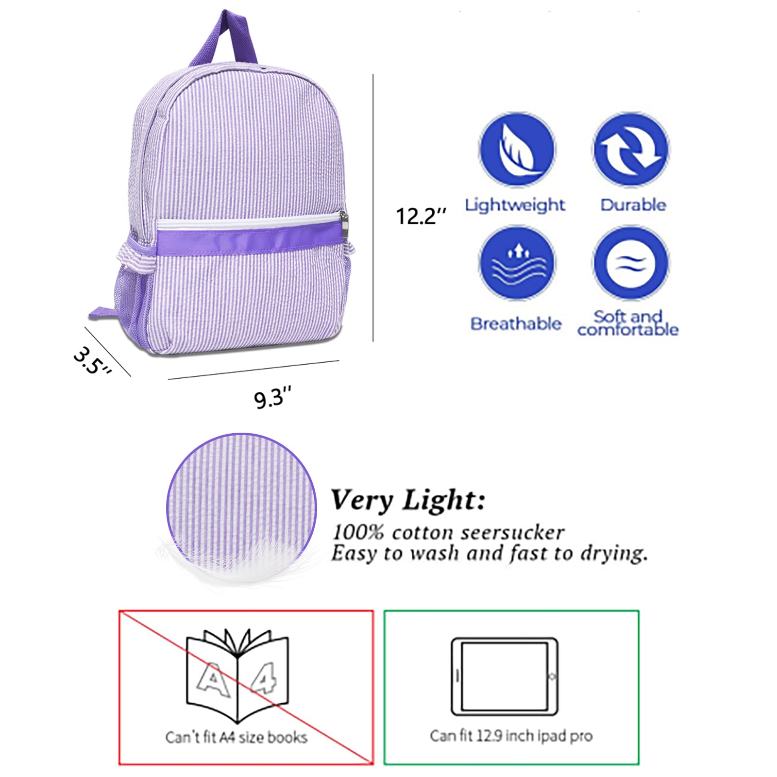 Kids Travel Overnight Bag Seersucker Weekender Duffel Bag Toddler Backpack Pink Mini Preschool for Boys and Girls