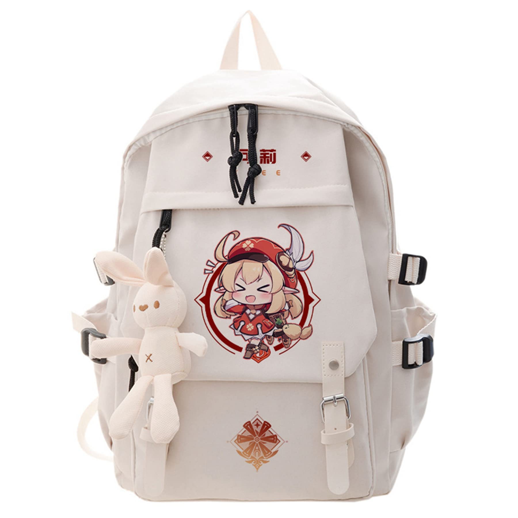Genshin Impact Klee Backpacks Bookbag bag Daypack for Teens Adult Large Capacity Travel Bag of 18" With Cute Doll of Bunny
