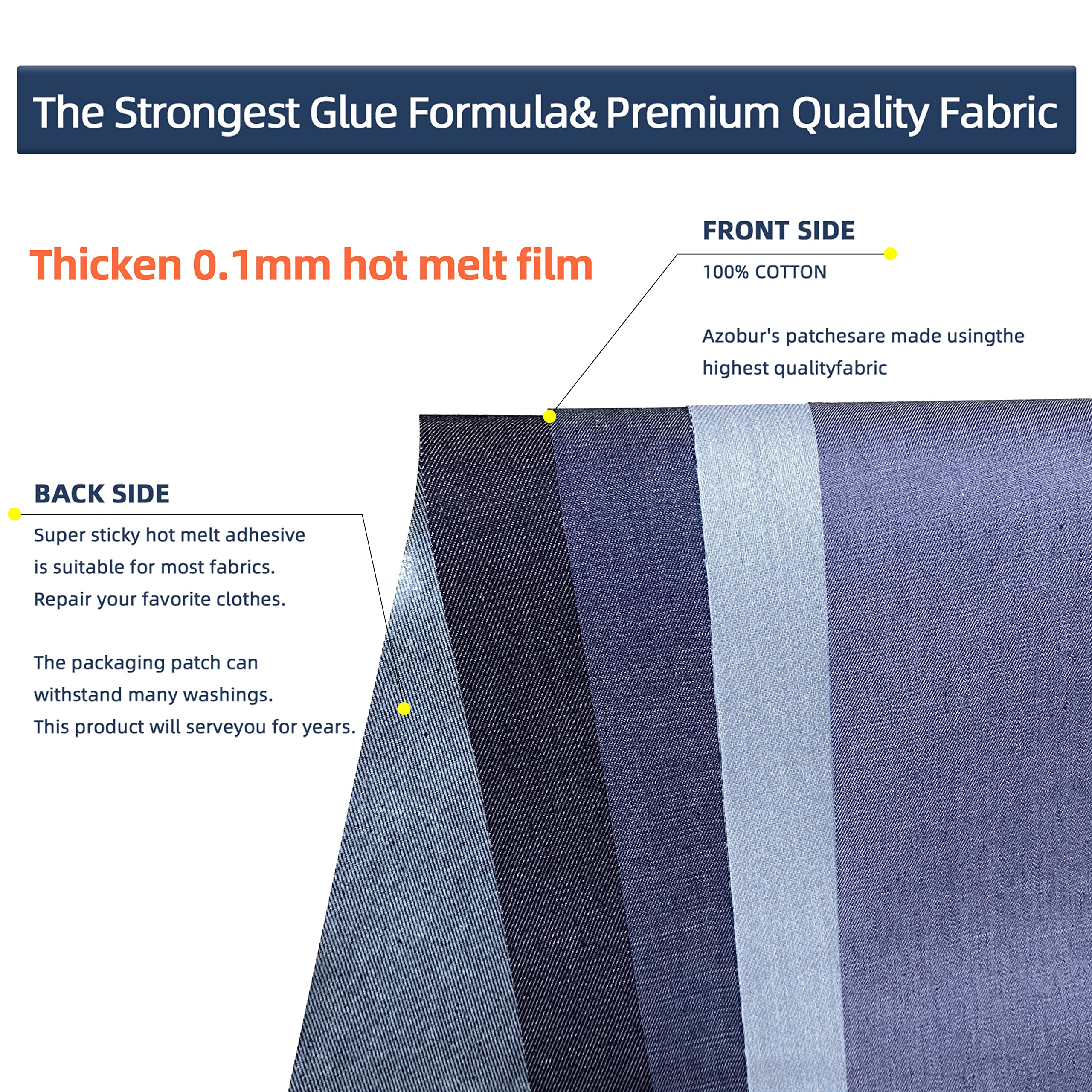 Blue Jeans Denim Patches 4 Rolls, Inside and Outside Iron On Patches, Jean Patches,Blue Denim Iron On Patches, for Jeans Clothing Hole Repairing and Decoration