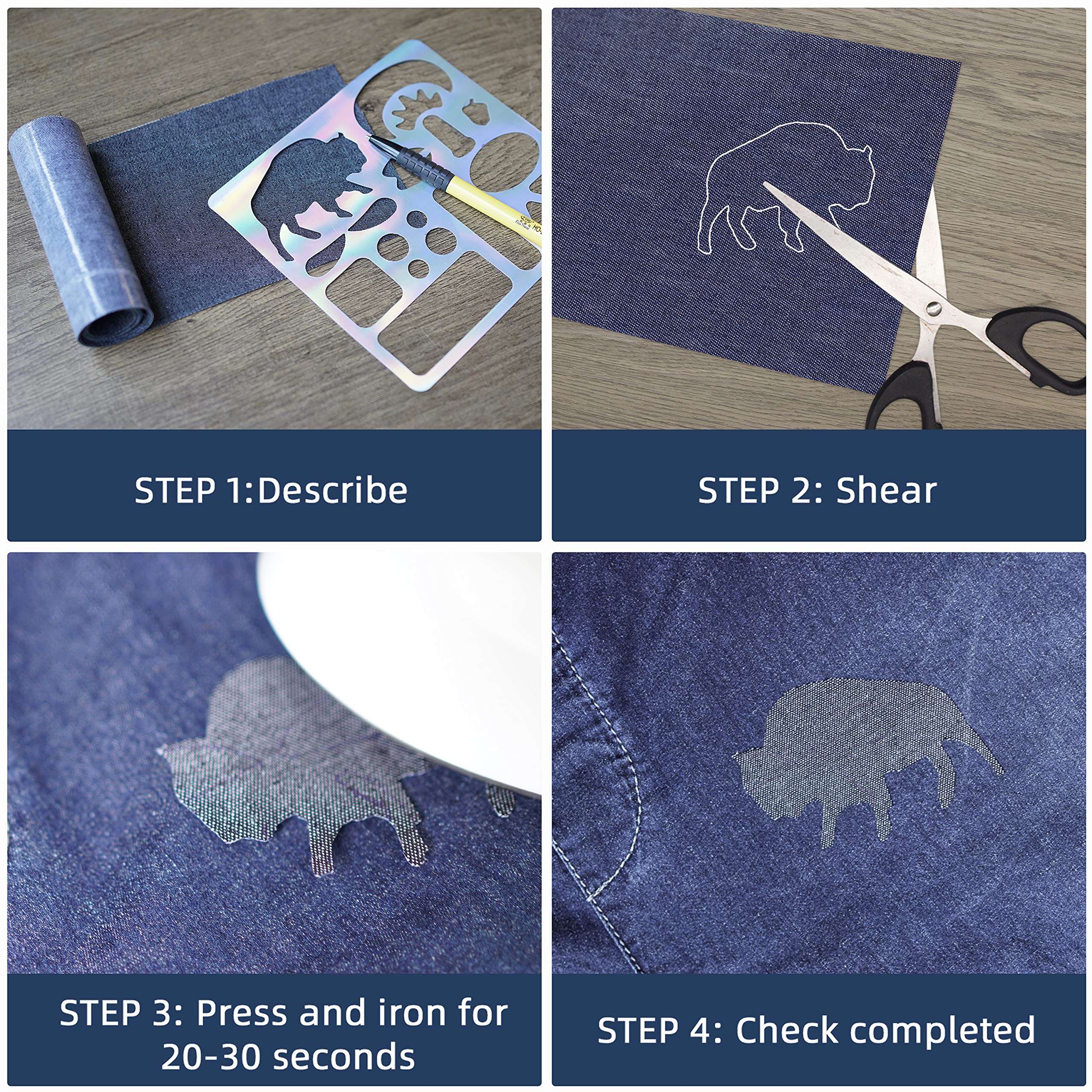 Blue Jeans Denim Patches 4 Rolls, Inside and Outside Iron On Patches, Jean Patches,Blue Denim Iron On Patches, for Jeans Clothing Hole Repairing and Decoration