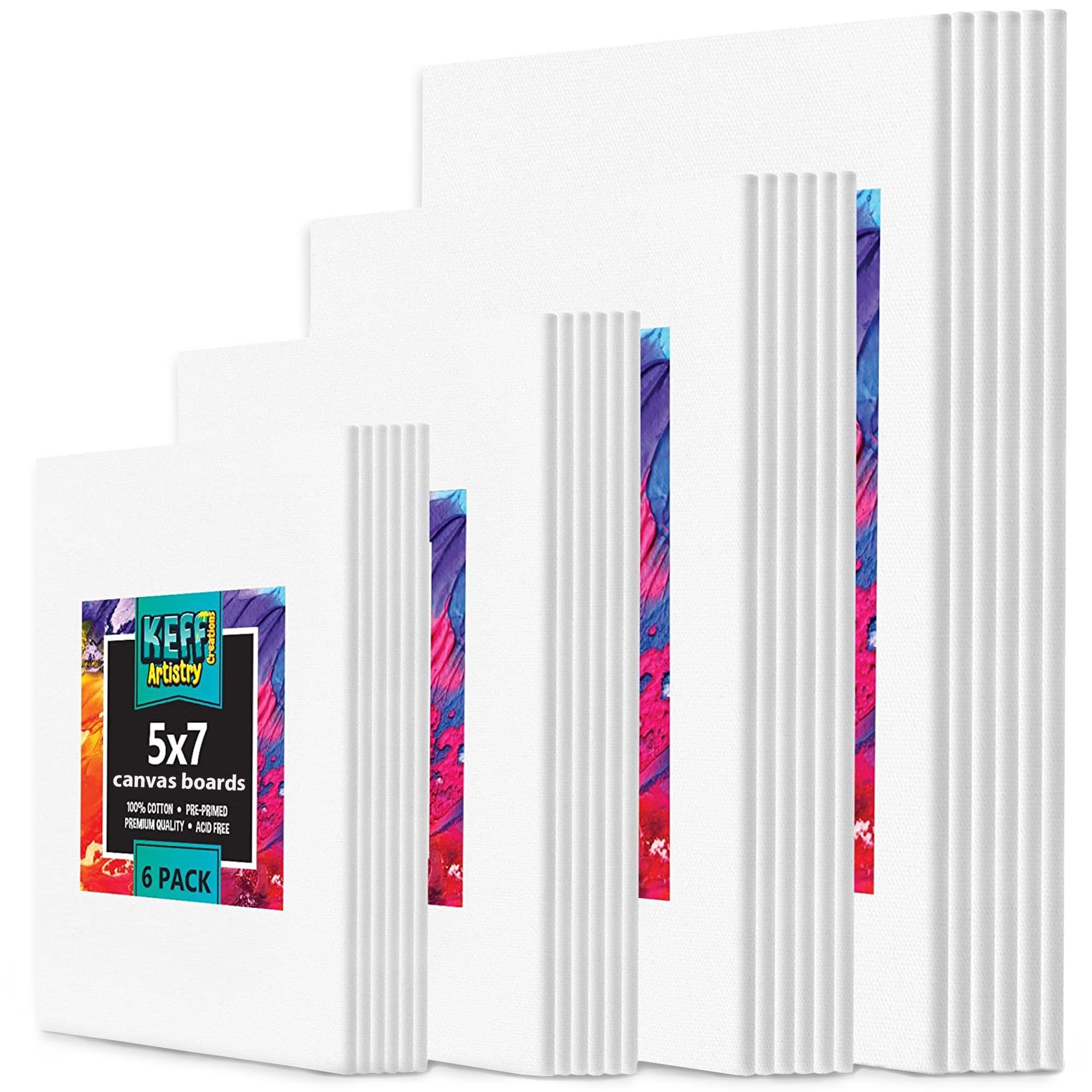 KEFF Canvases for Painting - 24 Pack Blank Canvas Panels Set Boards for Acrylic, Oil, Tempera & Watercolor Paint - 100% Cotton Art Painting Supplies for Adults & Kids