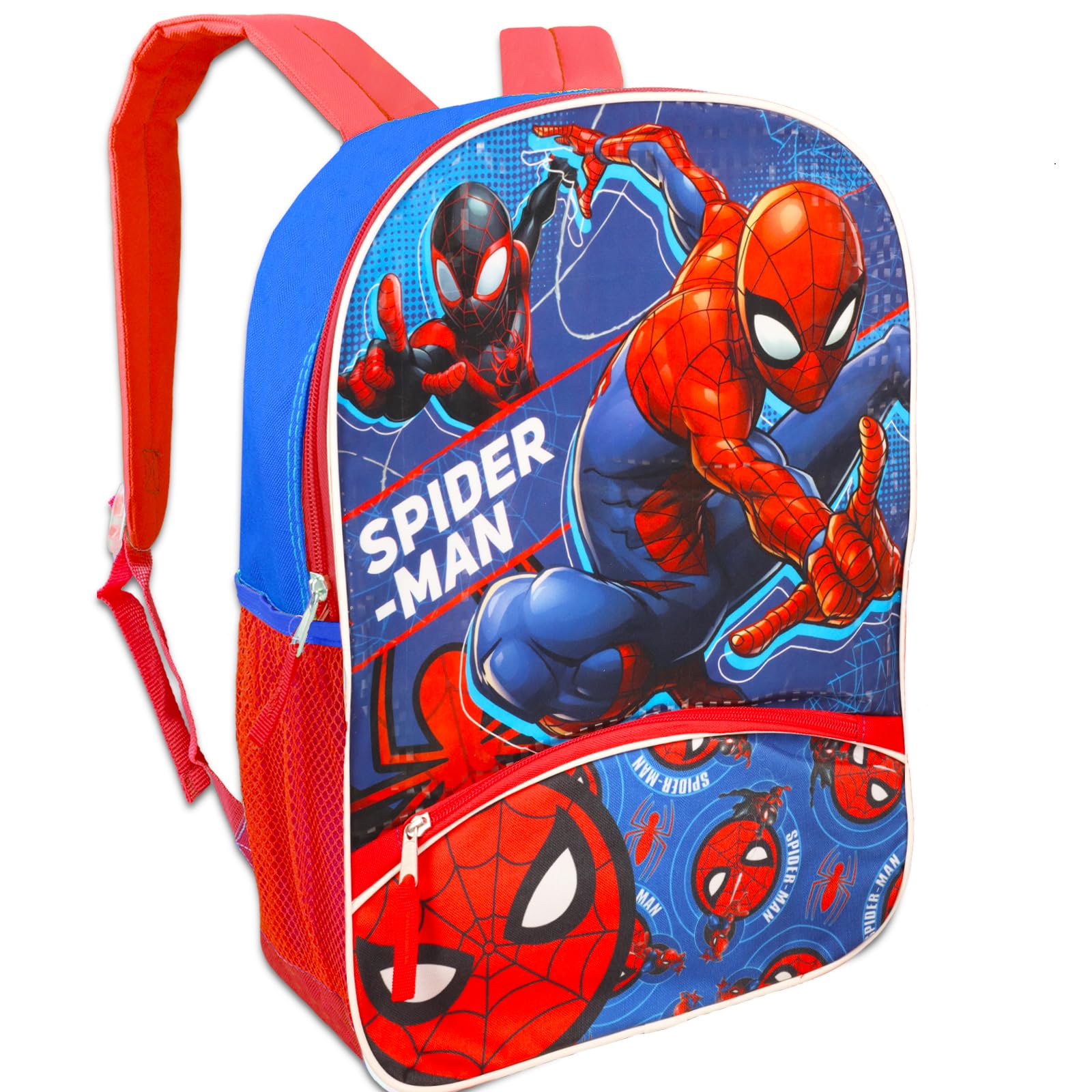 Marvel Spiderman Backpack for Kids, Toddlers - Bundle with Spiderman 16 Inch Backpack Plus Spiderverse Stickers and More (Boys School Supplies Set)