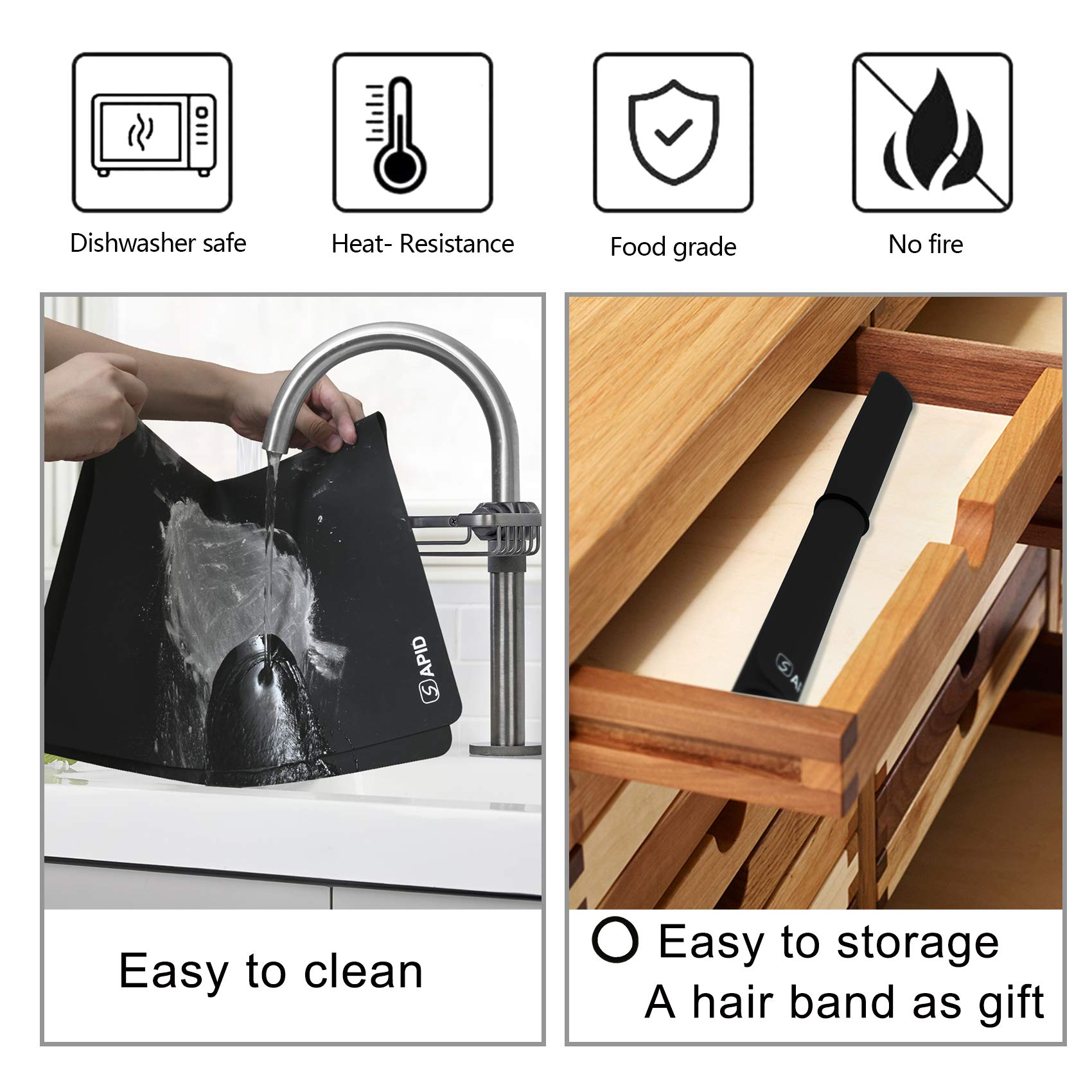 Sapid Extra Large Silicone Sheet for Crafts , Thick Silicone Jewelry Casting Mats, Nonstick Nonslip Silicon Mat for Epoxy Resin, Art Painting, Heat- Resistance Counter Mat (20"×27.9", Black)