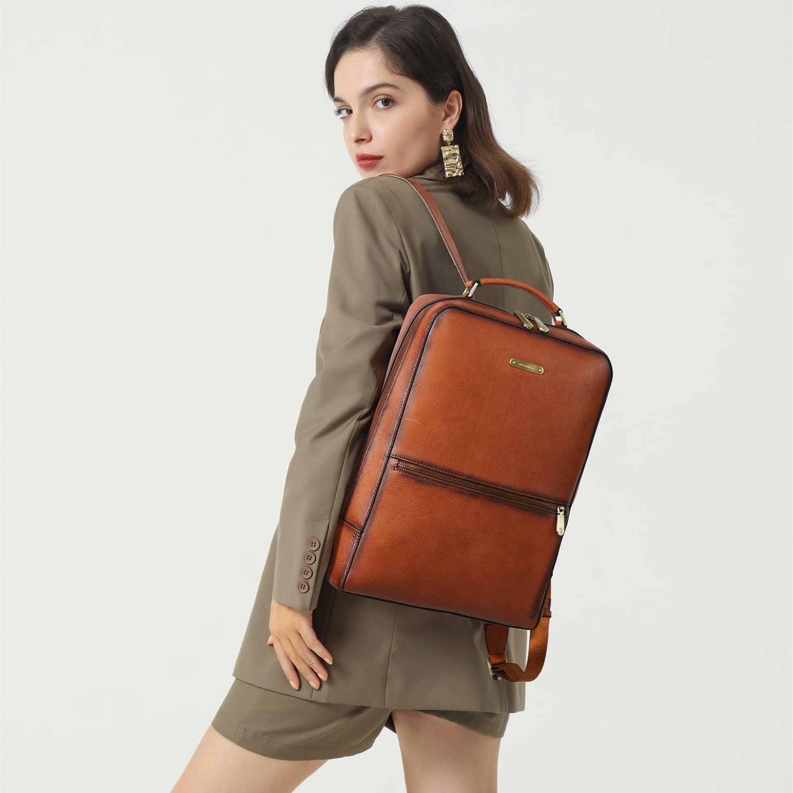 BOSTANTEN Genuine Leather Laptop Backpack 15.6 inch Computer Bag Vintage Business Work Backpack Travel Daypack for Men Women