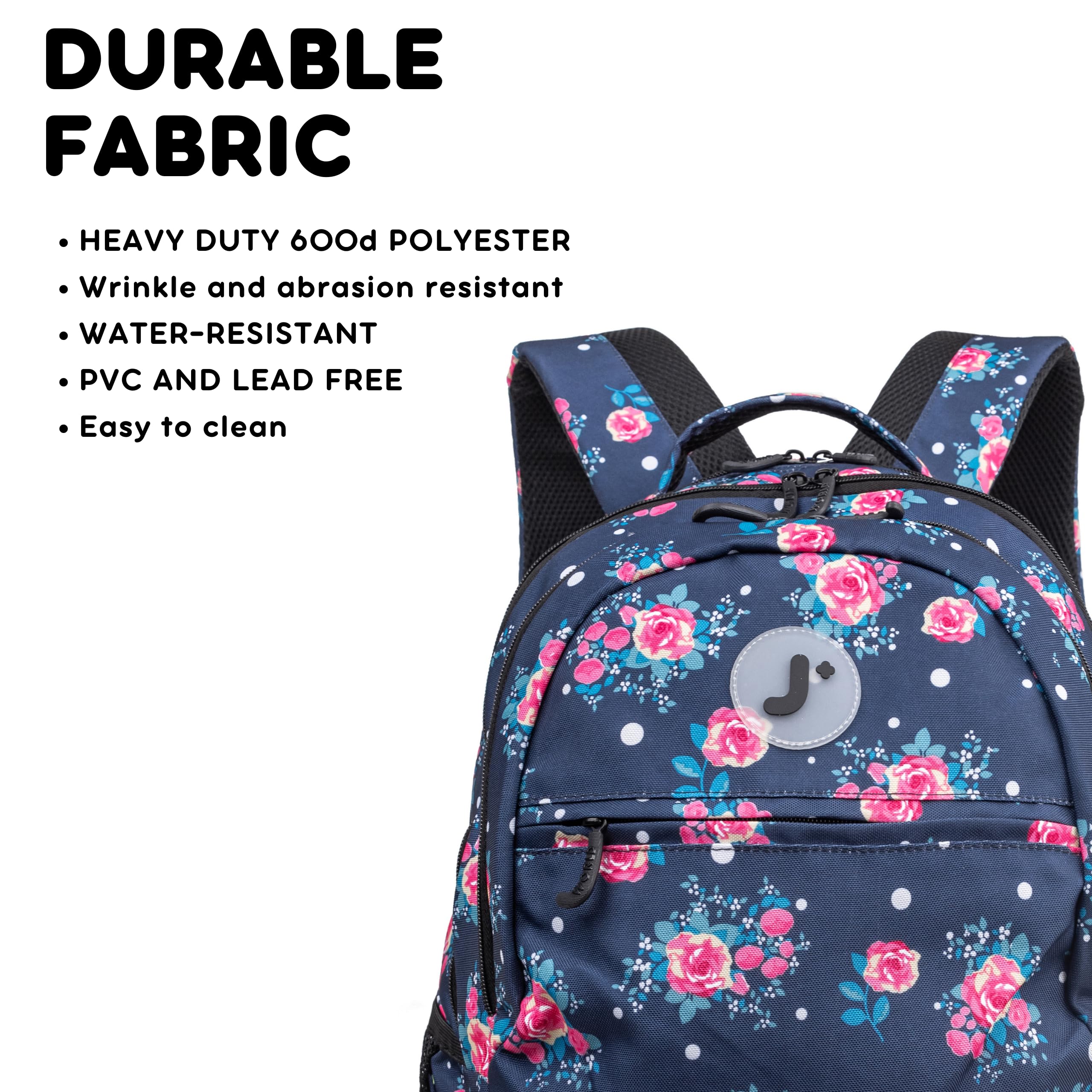 J World New York Cornelia Laptop Backpack School Bookbag, Navy Rose, 18 X 12.5 X 8 (H X W X D)